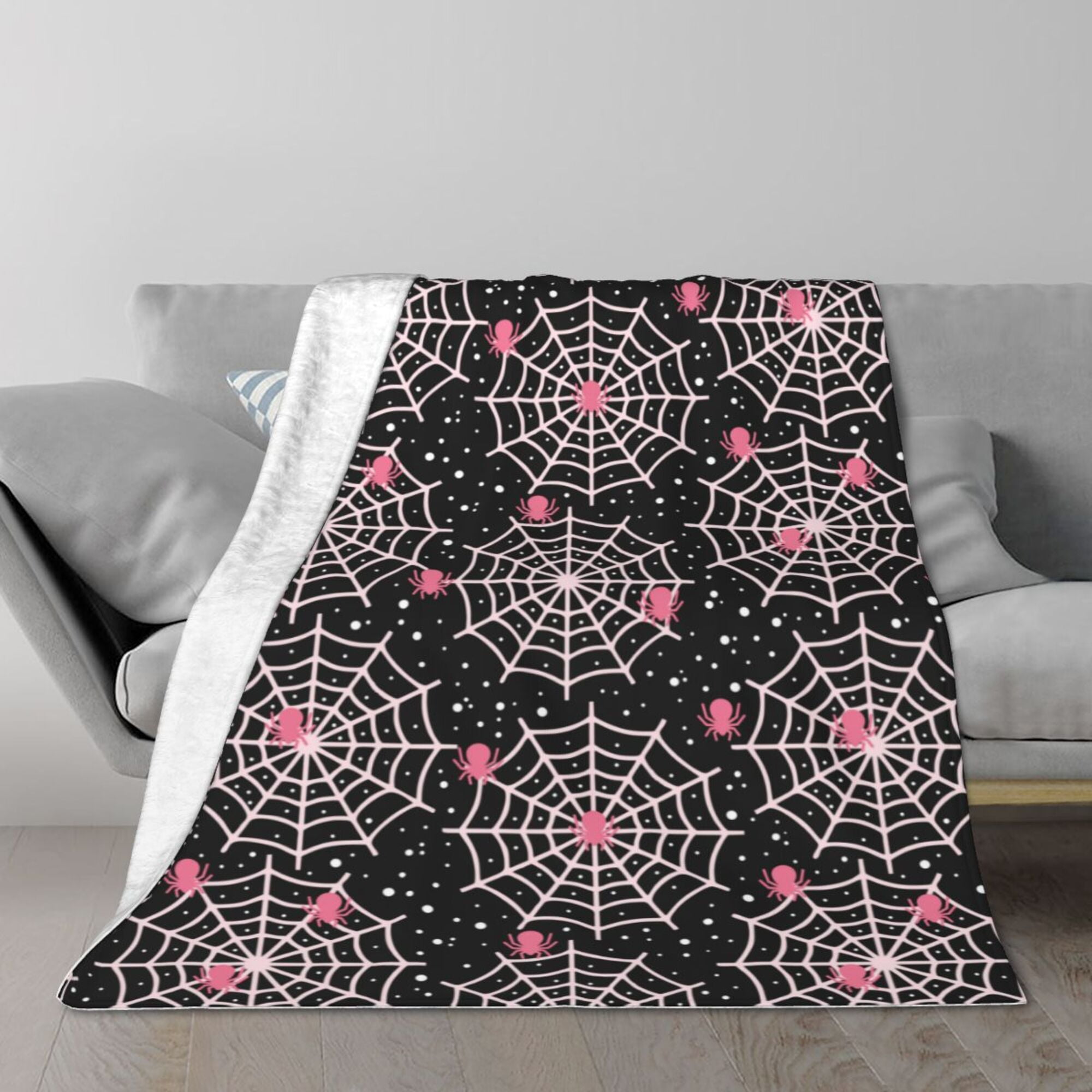 TEQUAN Double Layer Plush Bed Blanket, Halloween Pink Spider Web ...