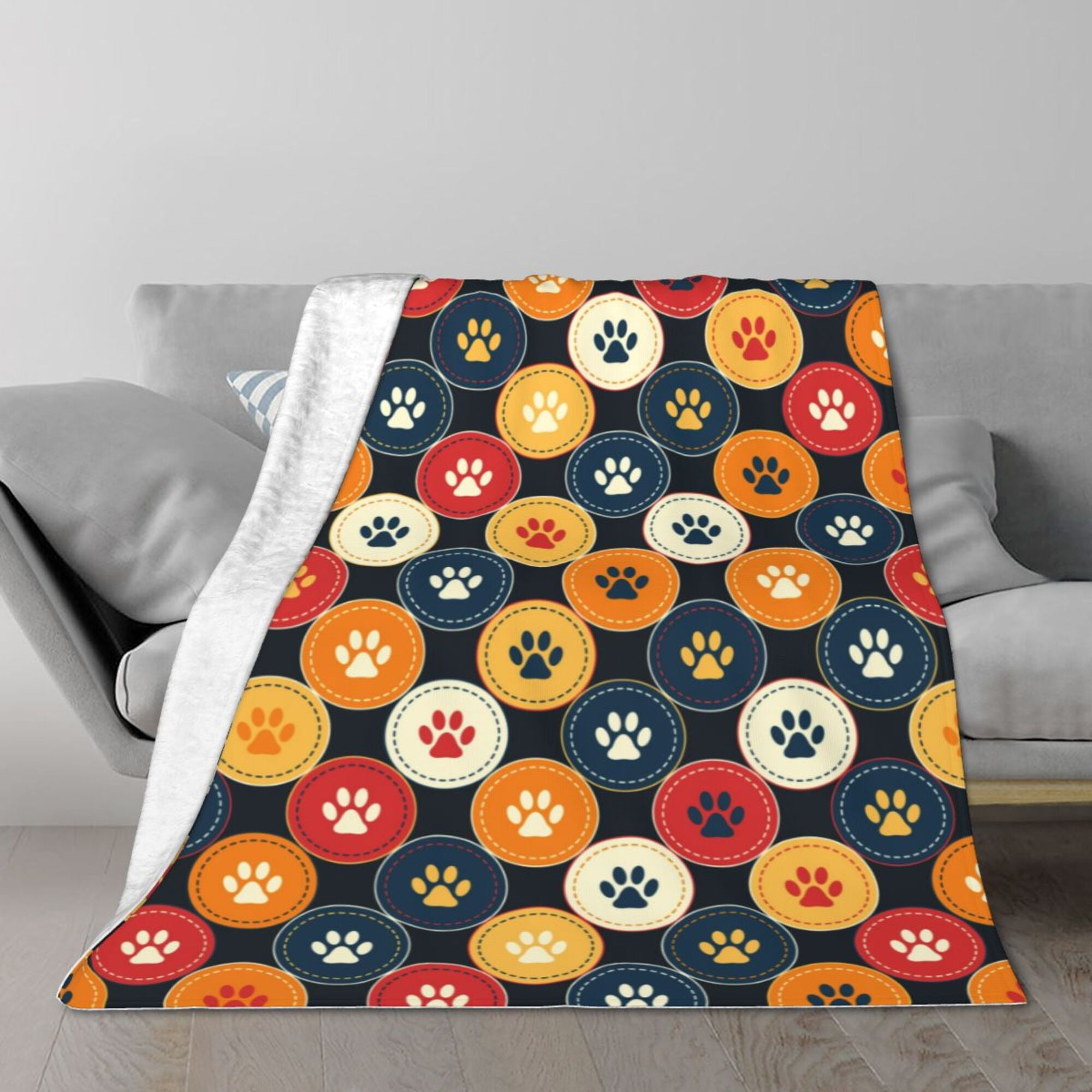 TEQUAN Double Layer Plush Bed Blanket, Pet Footprints Cat Paws Pattern ...