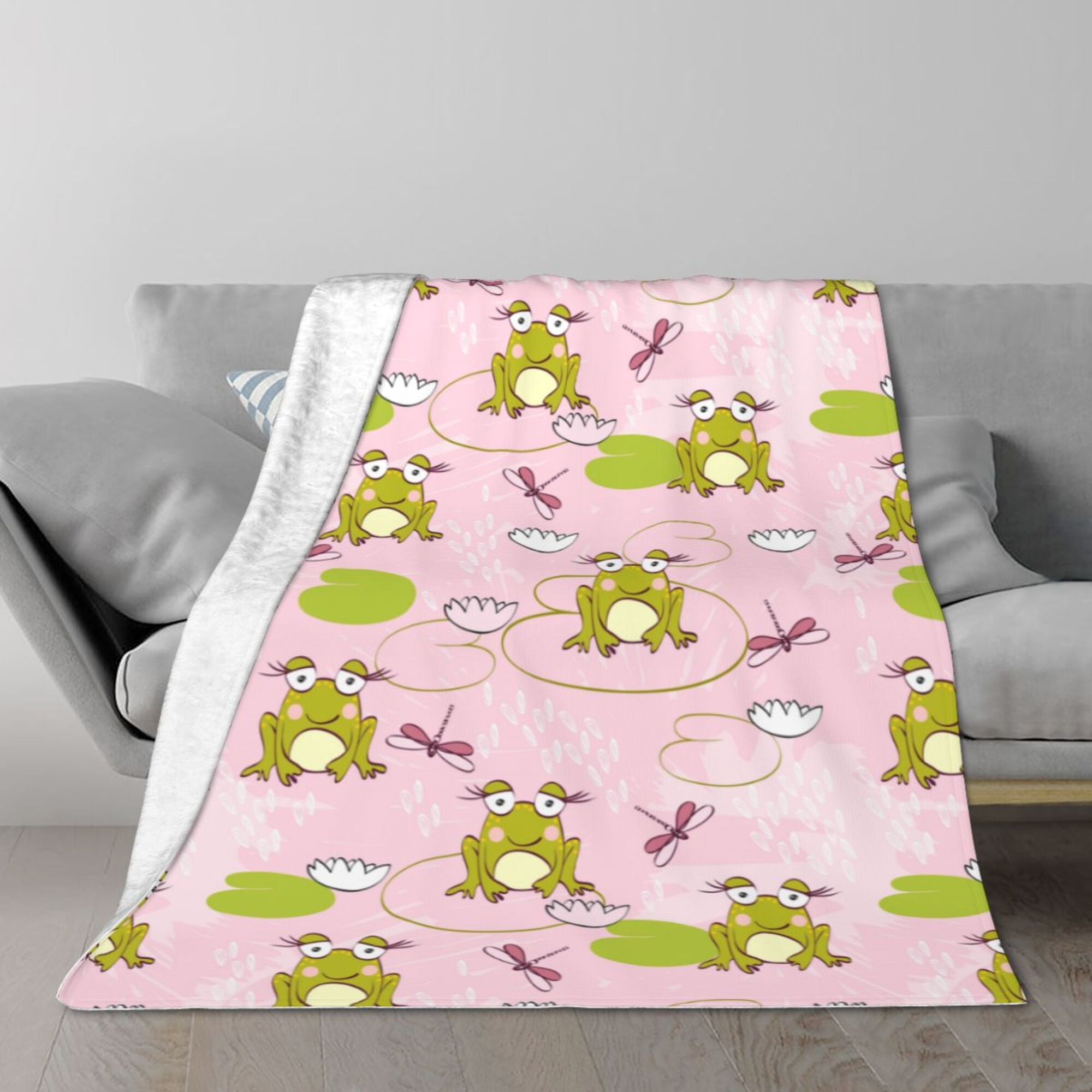 TEQUAN Double Layer Plush Bed Blanket, Pink Cute Frogs Dragonflies ...
