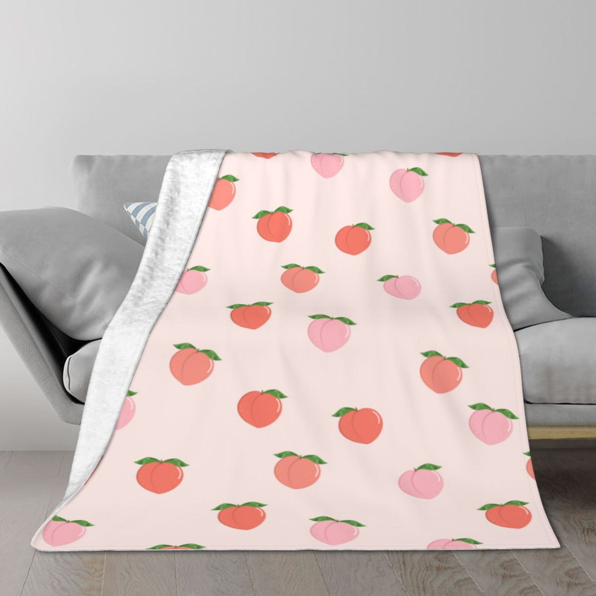 TEQUAN Double Layer Plush Bed Blanket, Pink Peach Fruits Pattern Cozy ...
