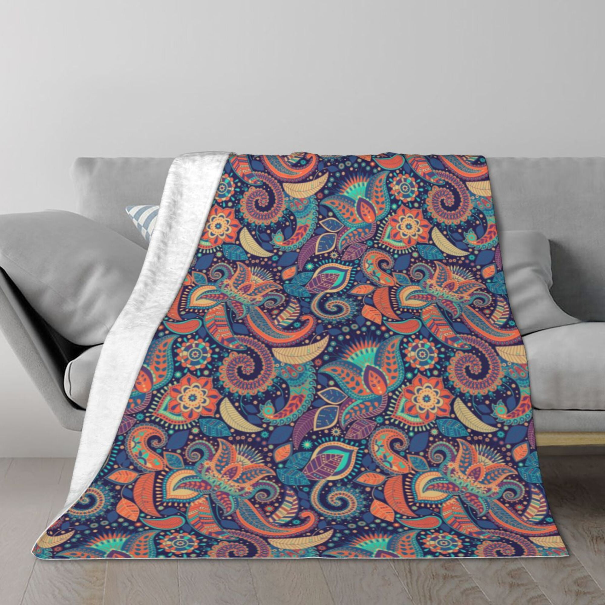 TEQUAN Double Layer Plush Bed Blanket, Retro Paisley Floral Batik ...