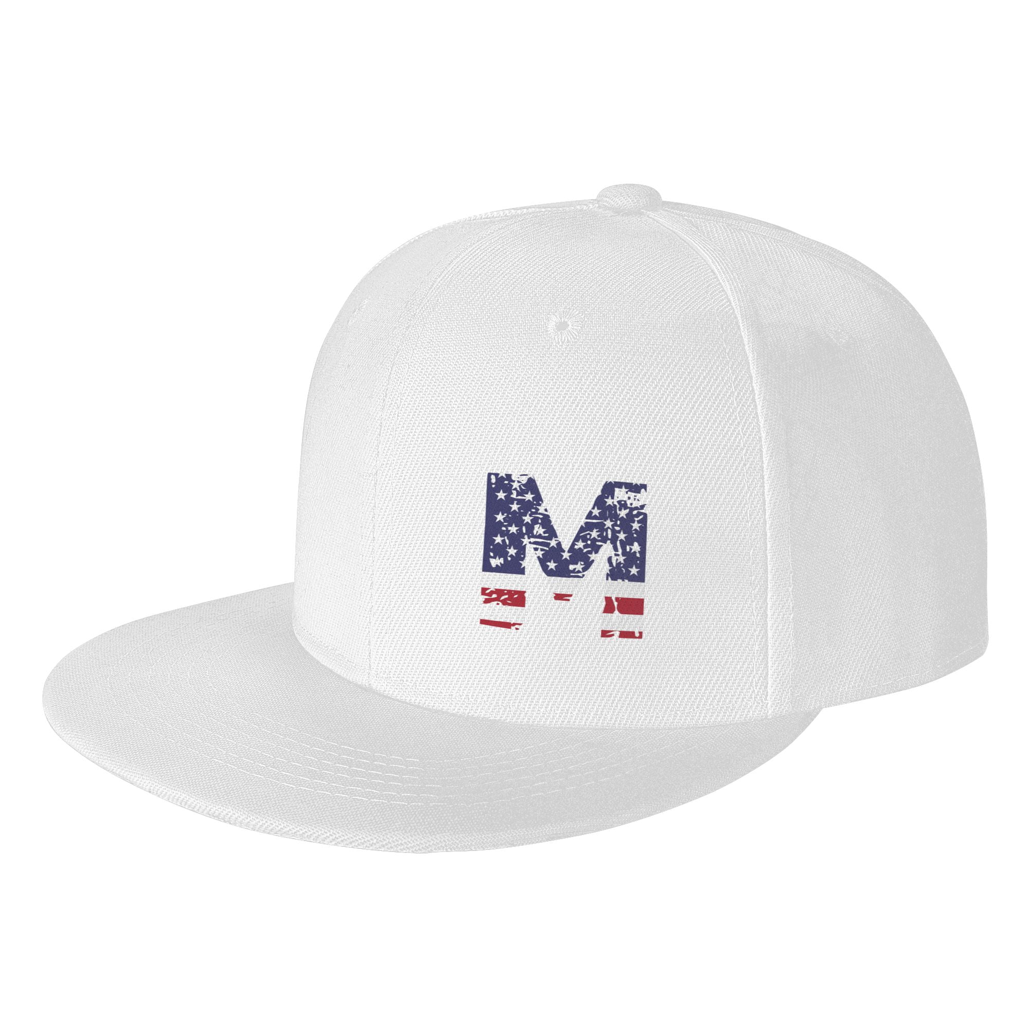 TEQUAN Flat Brim Hat Snapback Hats, Letter M America Usa Flag Pattern ...