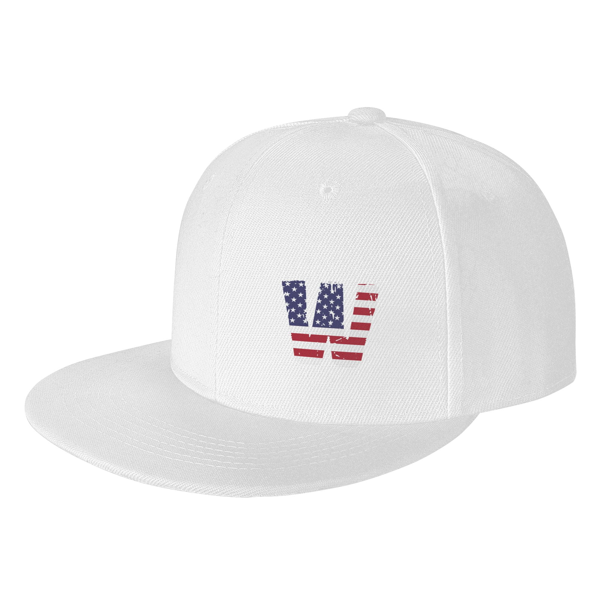 TEQUAN Flat Brim Hat Snapback Hats, Letter W Usa Flag Stickers Pattern ...