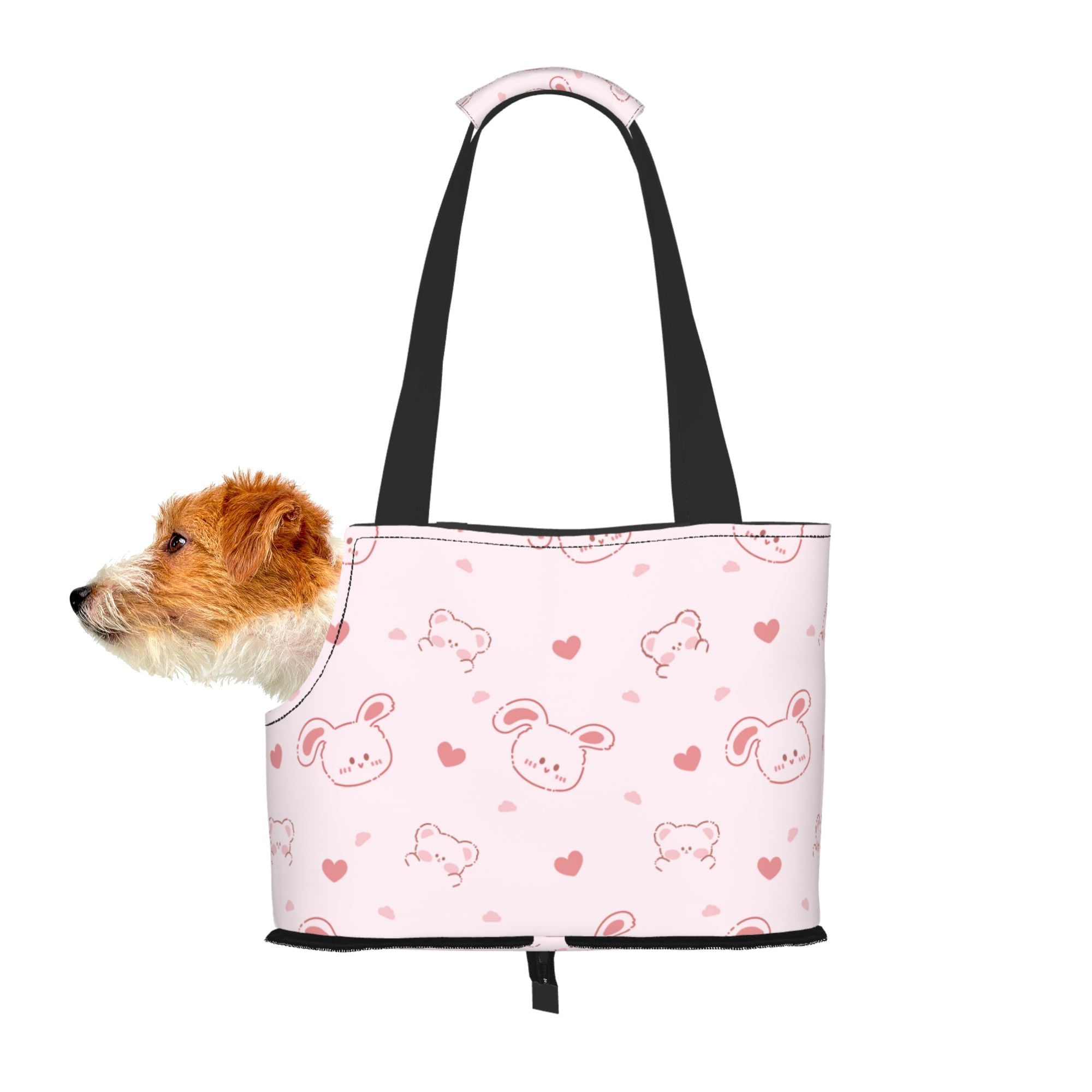TEQUAN Foldable Dog Purse Carrier, Collapsible Pink Cartoon Bear Rabbit ...