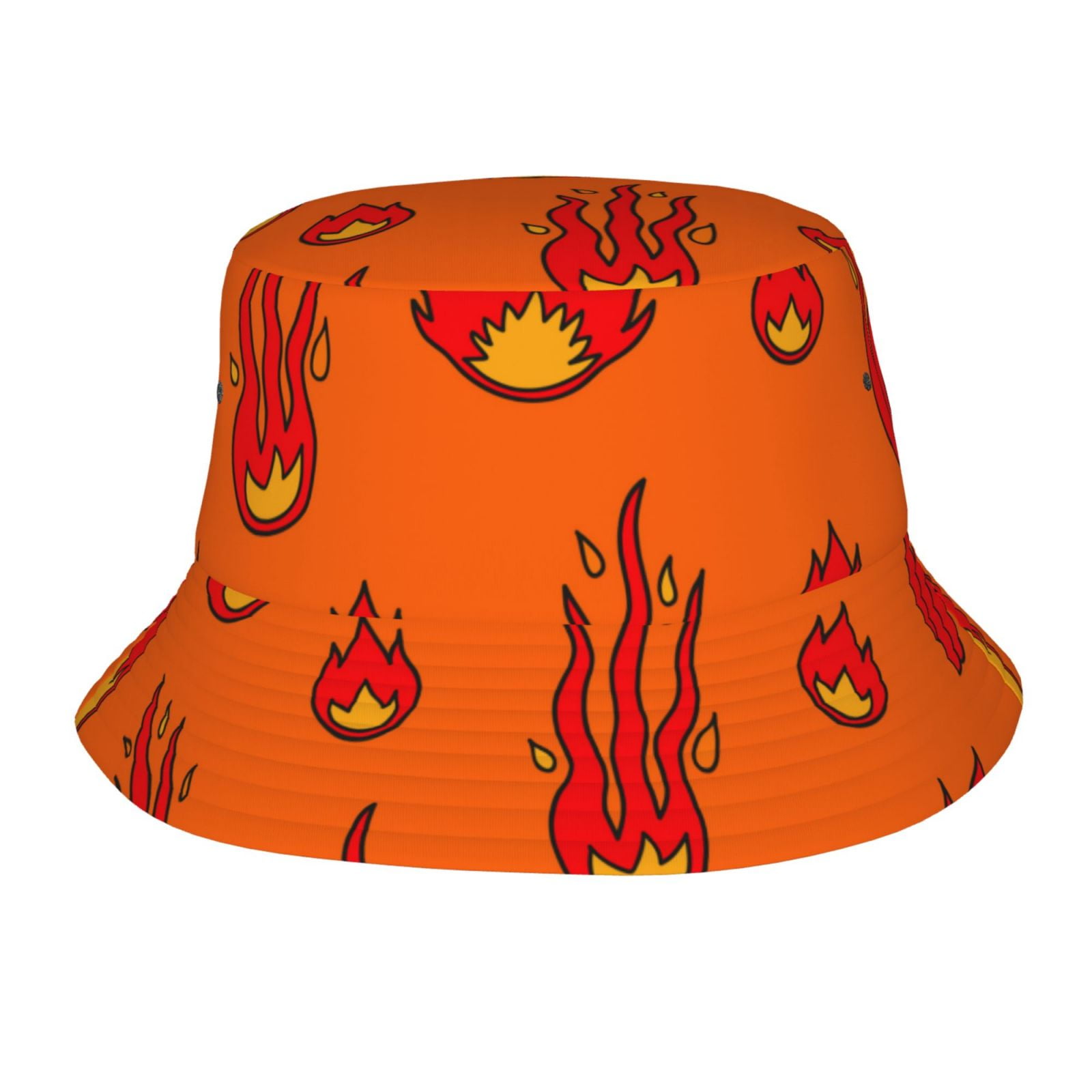 TEQUAN Foldable Polyester Adult Bucket Hat Cartoon Fire Flames Red ...