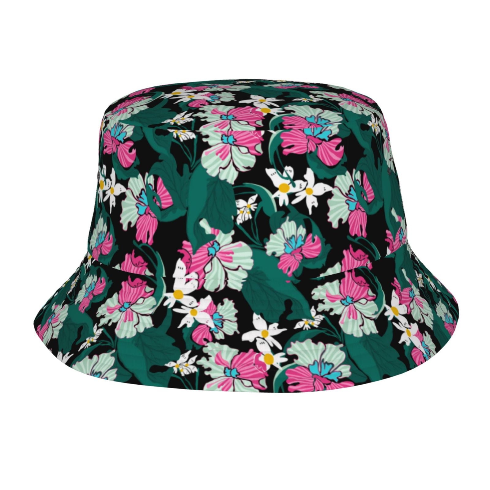 TEQUAN Foldable Polyester Adult Bucket Hat Green Tropical Flower ...
