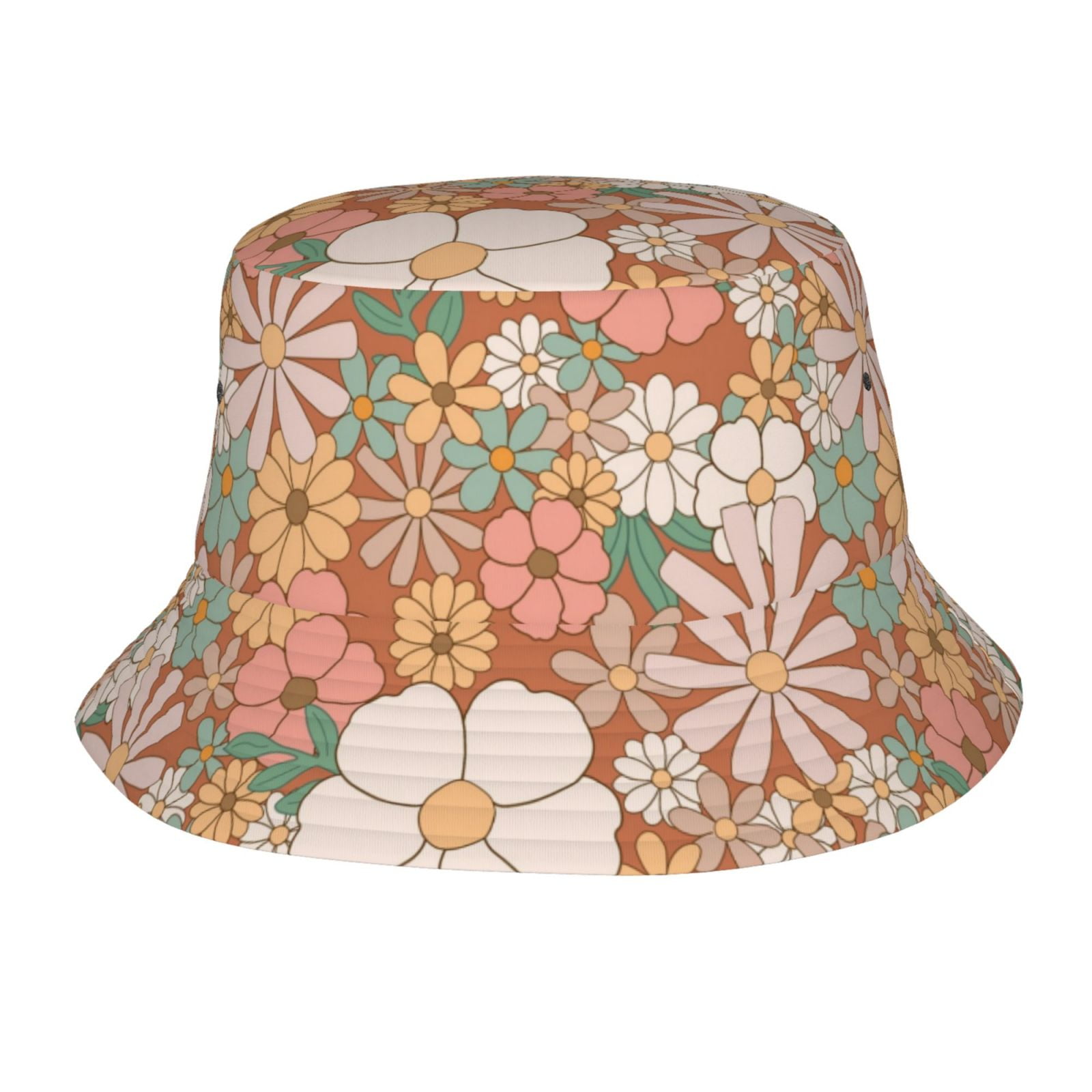 TEQUAN Foldable Polyester Adult Bucket Hat Retro Flowers Floral ...