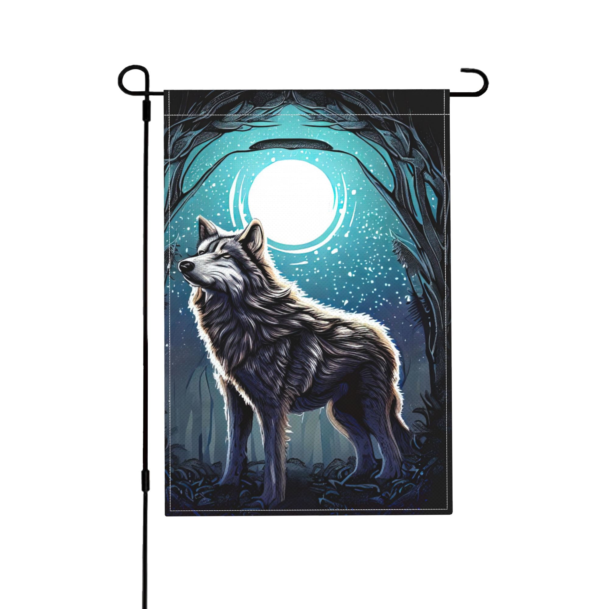 TEQUAN Forest Moonlight Fantasy Wolf Garden Flags, 18 x 12 inch Double ...