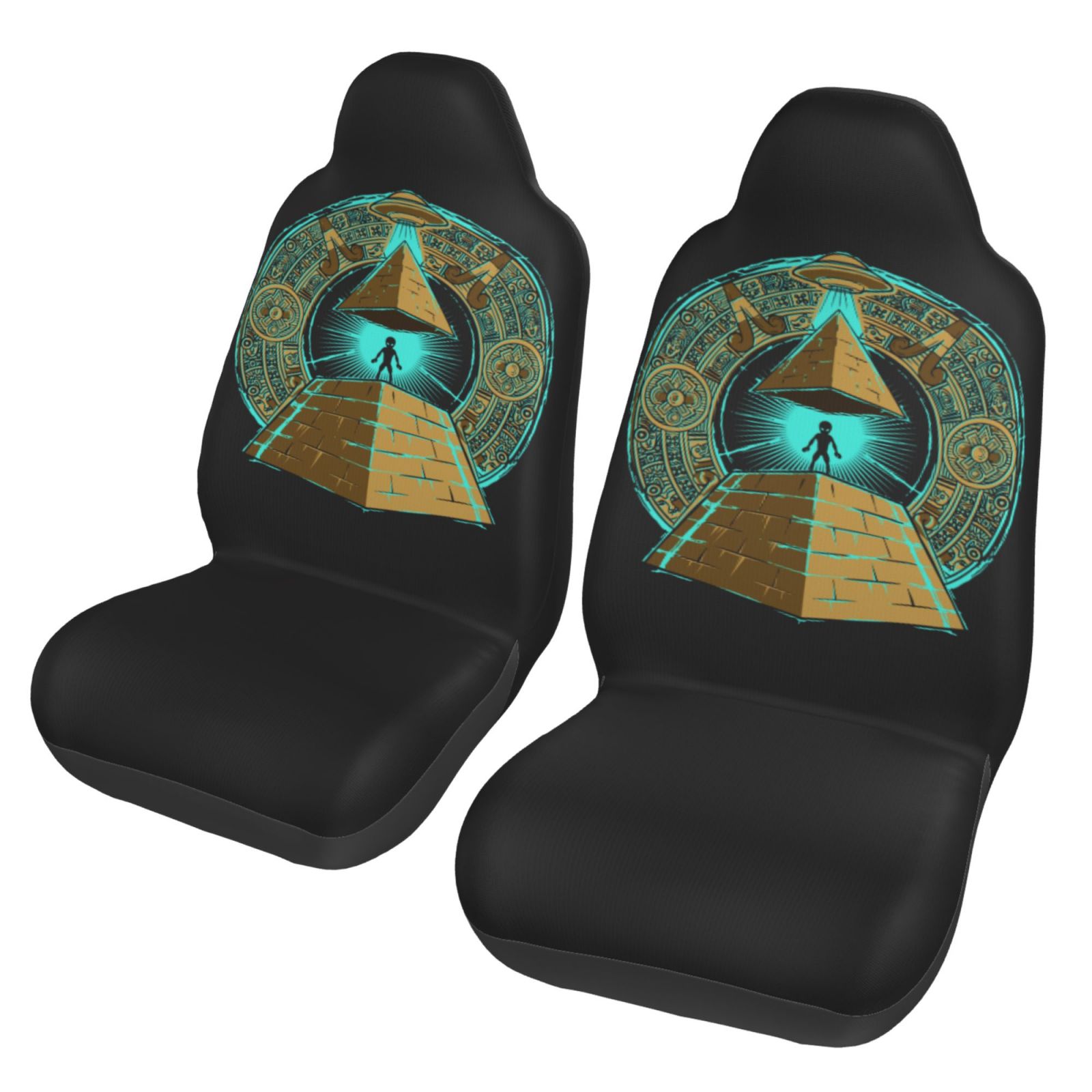 TEQUAN Front Seat Covers, Cartoon Pyramid Ufo Alien Pattern 2 Piece Car ...