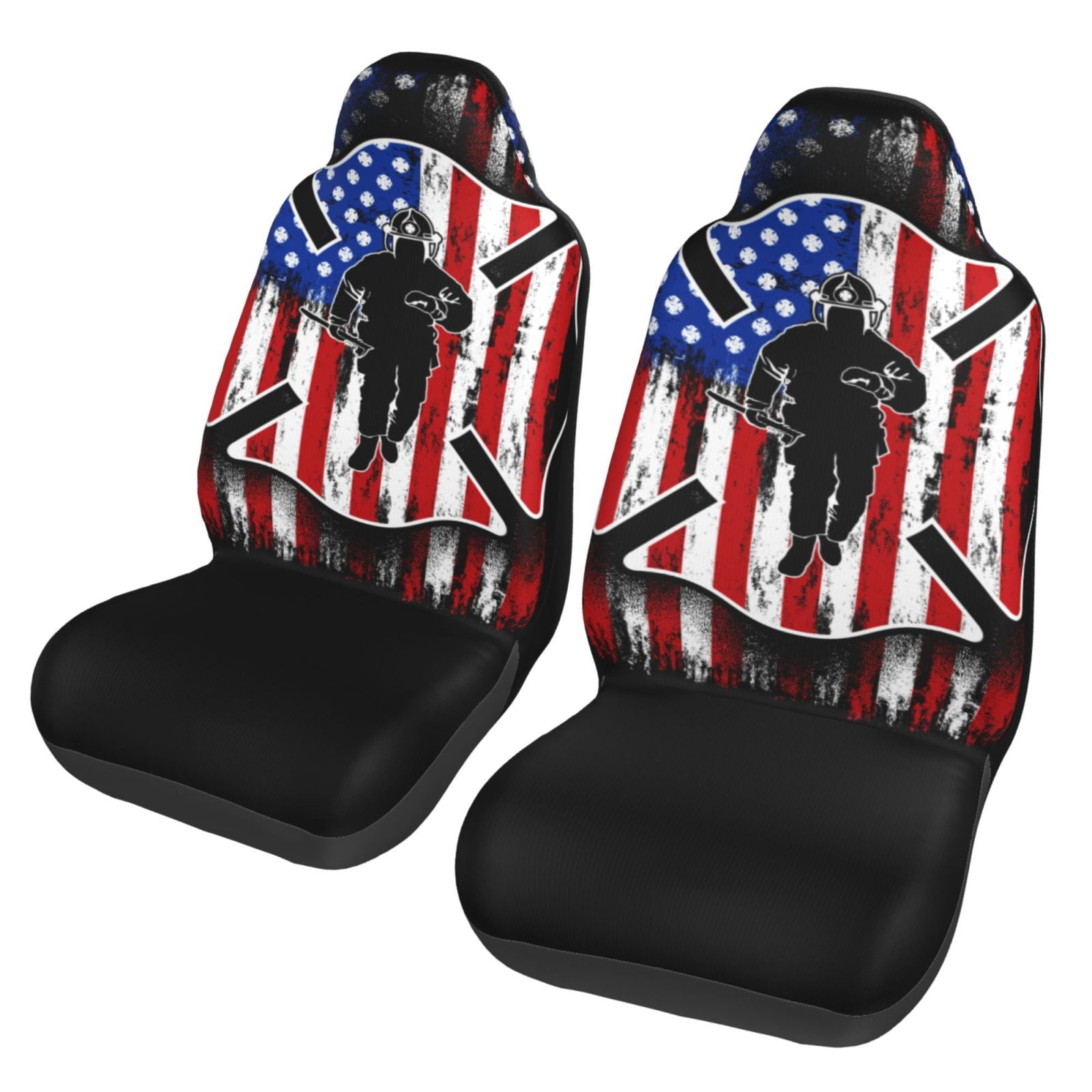 TEQUAN Front Seat Covers, Firefighter American Flag Pattern 2 Piece Car ...