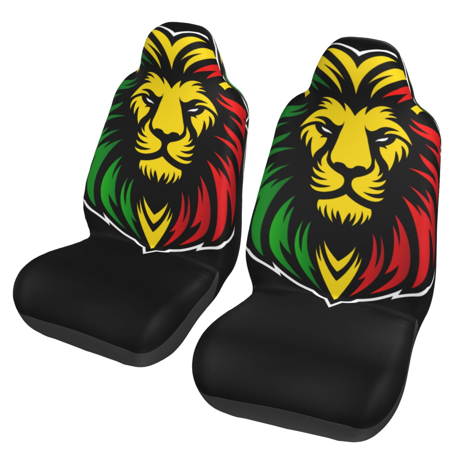 TEQUAN Front Seat Covers, Jamaican Rasta Lion Head Pattern 2 Piece Car ...