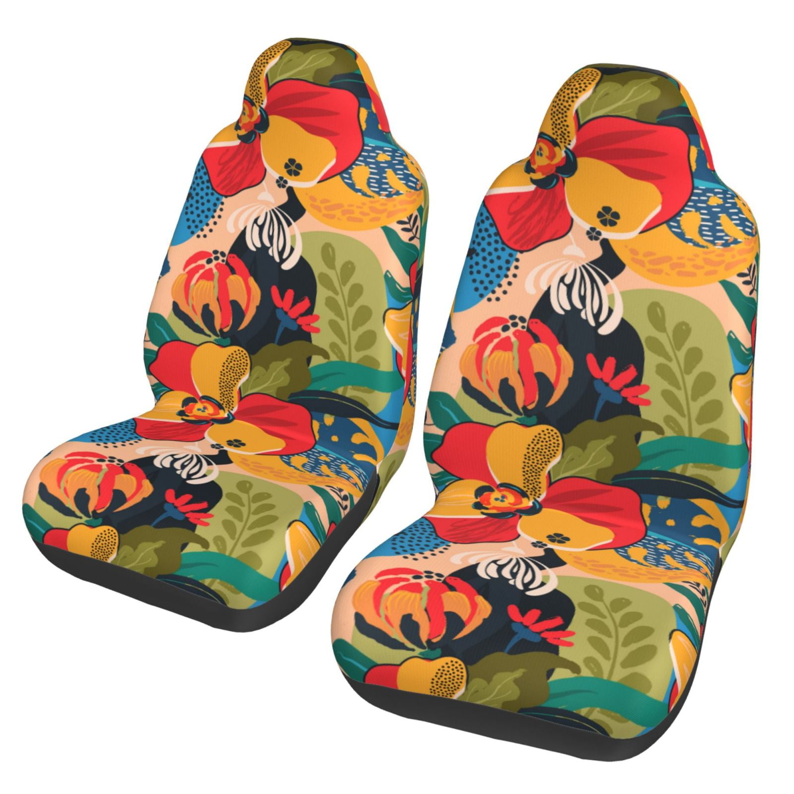 TEQUAN Front Seat Covers, Watercolor Flowers and Leaves Pattern 2 Piece ...