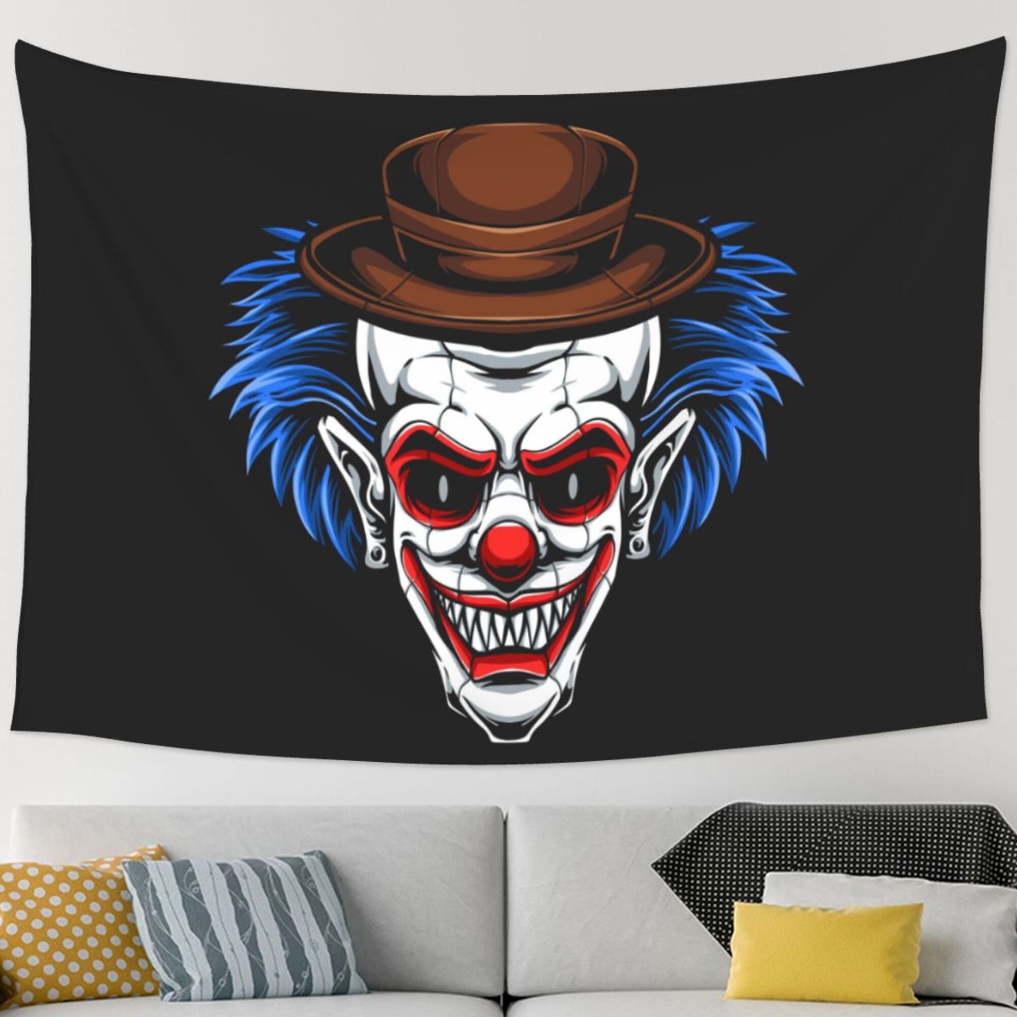 TEQUAN Funny Blue Hair Clown Pattern Large Tapestry, Aesthetic ...