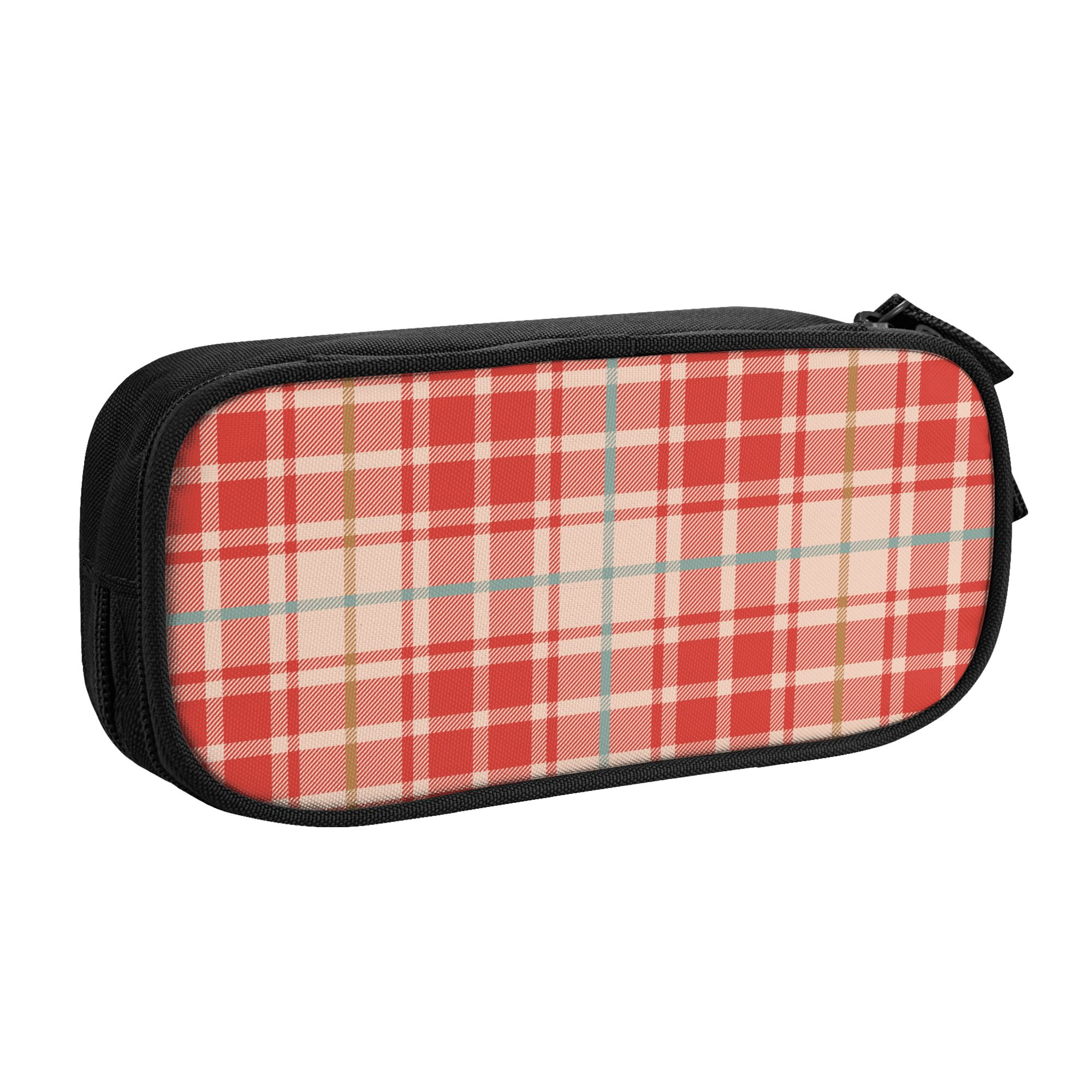 TEQUAN Large Capacity Pencil Case, Beige Red Checkered Plaid Pattern ...