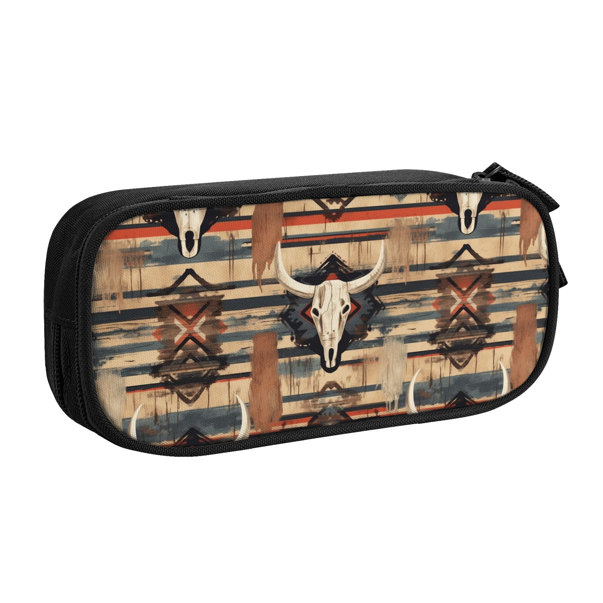 TEQUAN Large Capacity Pencil Case, Colorful Ethnic Cow Skulls Pattern ...