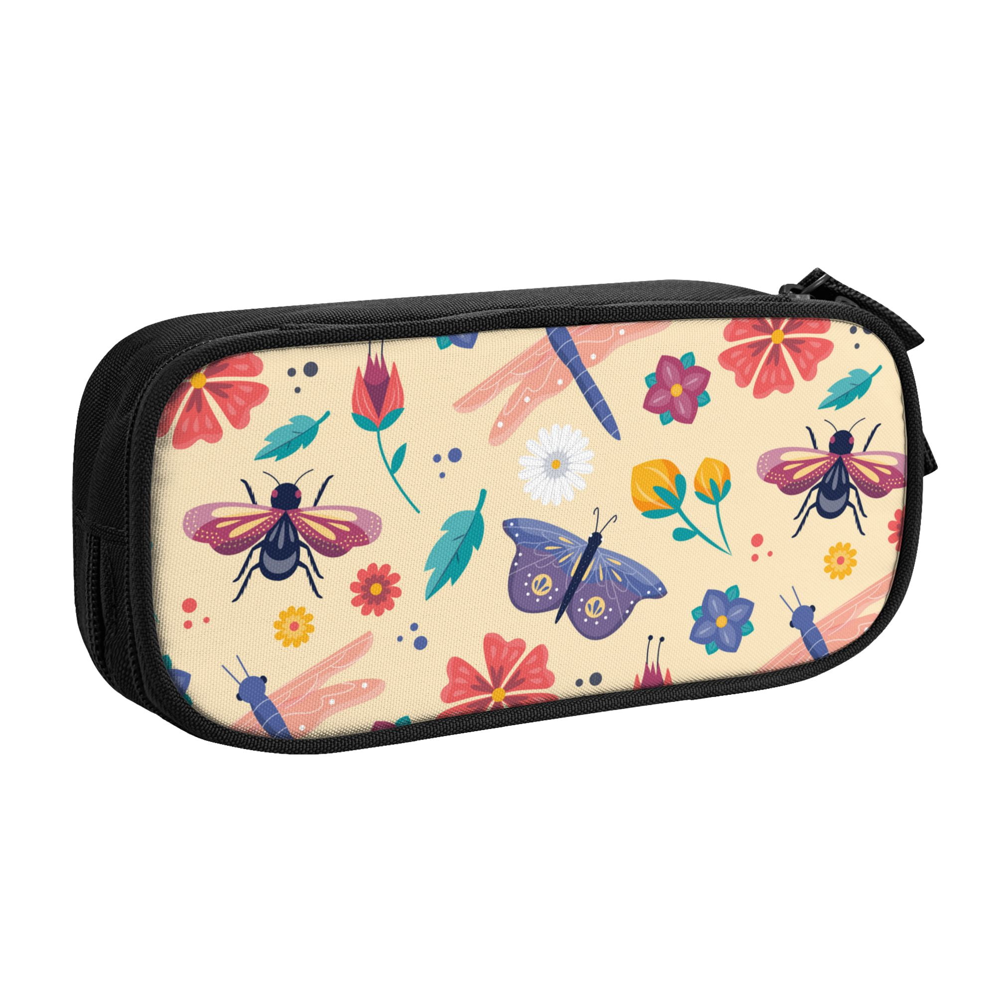 TEQUAN Large Capacity Pencil Case, Colorful Insects and Flowers Pattern ...