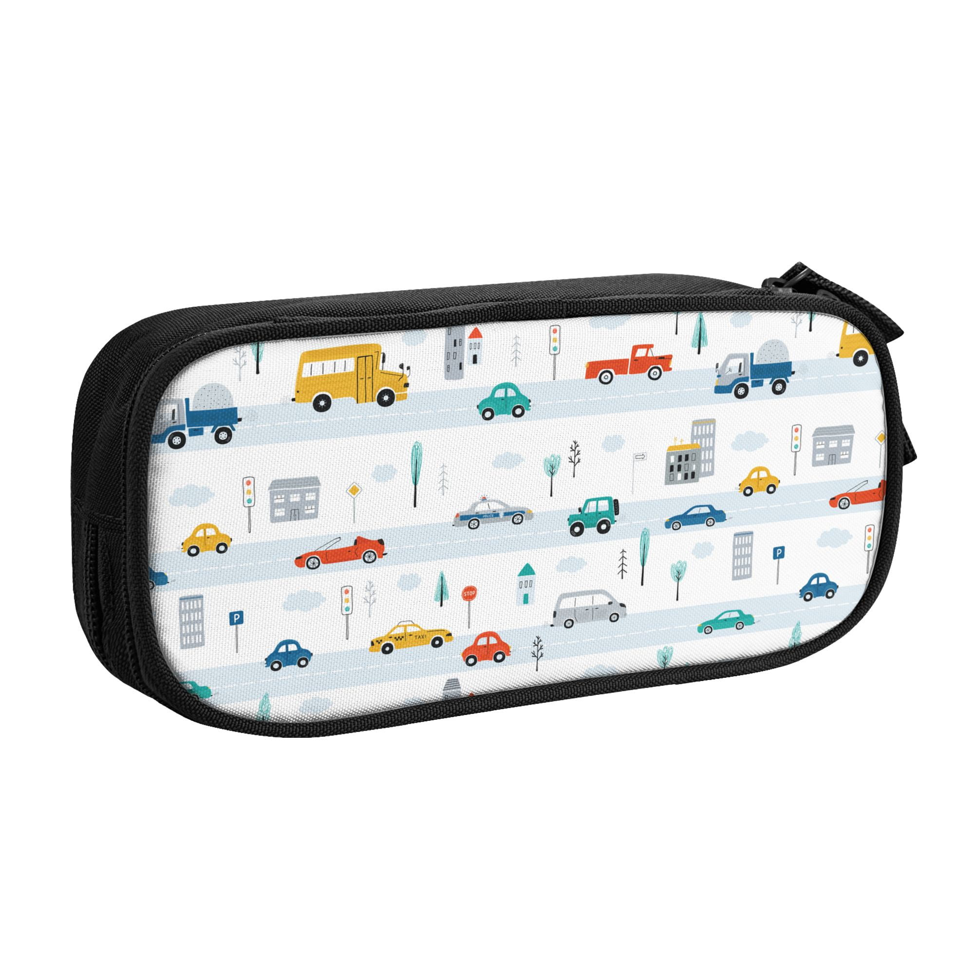 TEQUAN Large Capacity Pencil Case, Cute Cars Road Traffic Pattern ...