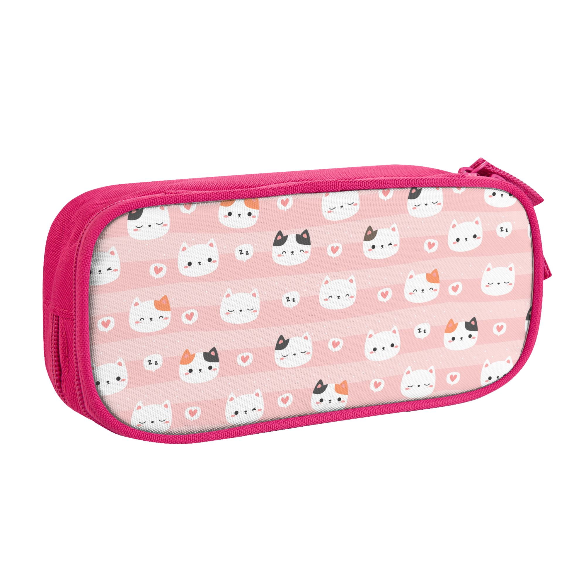 TEQUAN Large Capacity Pencil Case, Cute Cats Hearts Pink Pattern Pencil ...