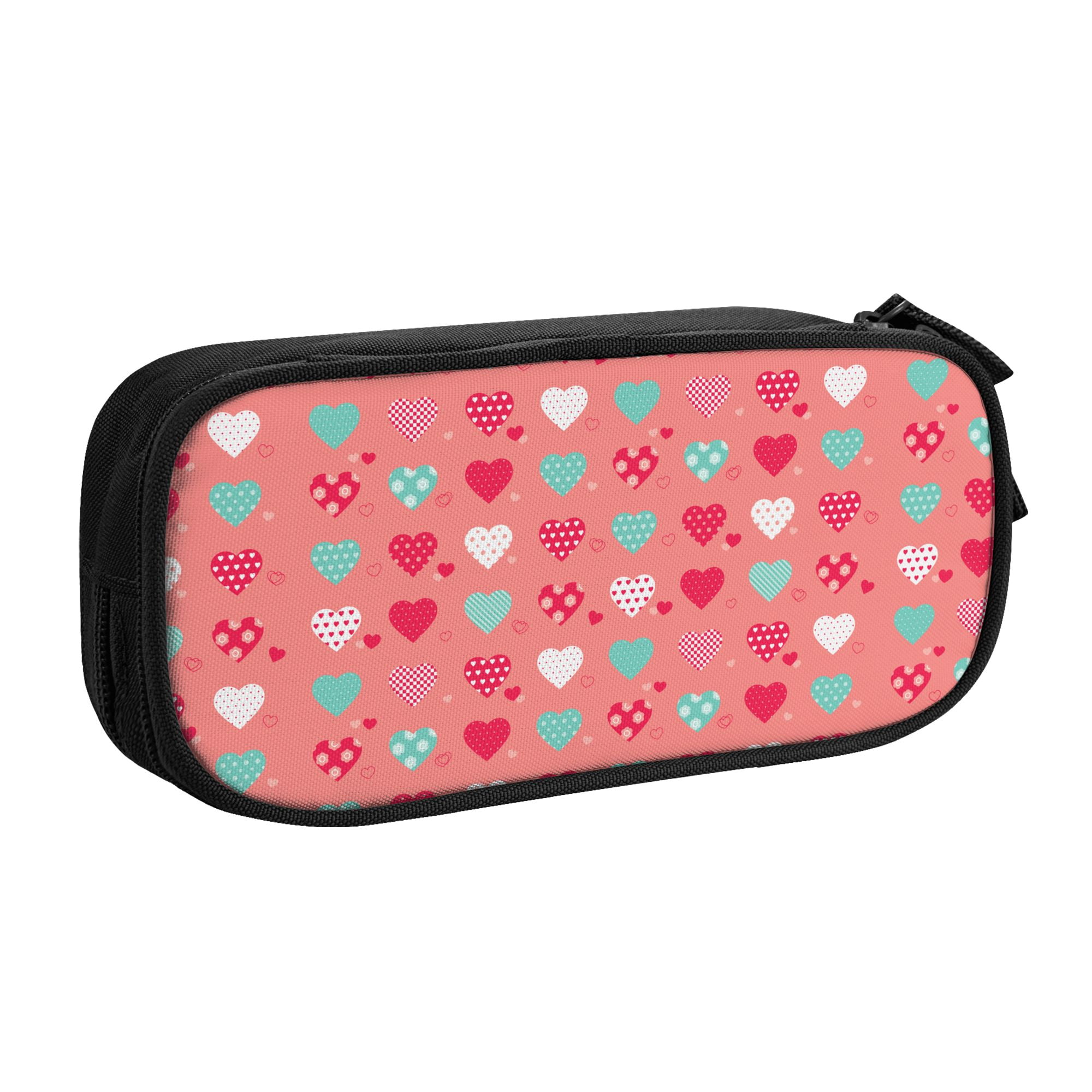 TEQUAN Large Capacity Pencil Case, Pink Cute Hearts Pattern Pencil ...