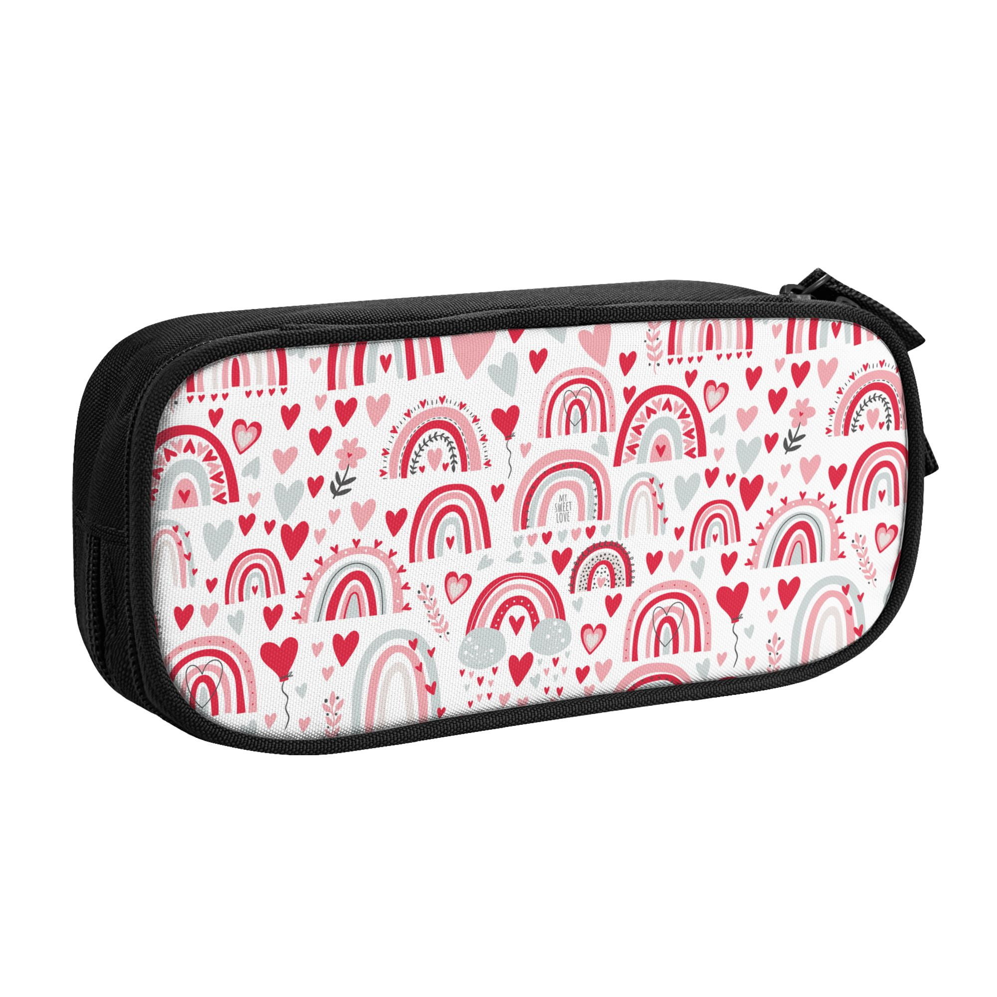TEQUAN Large Capacity Pencil Case, Pink Cute Rainbows Hearts Pattern ...