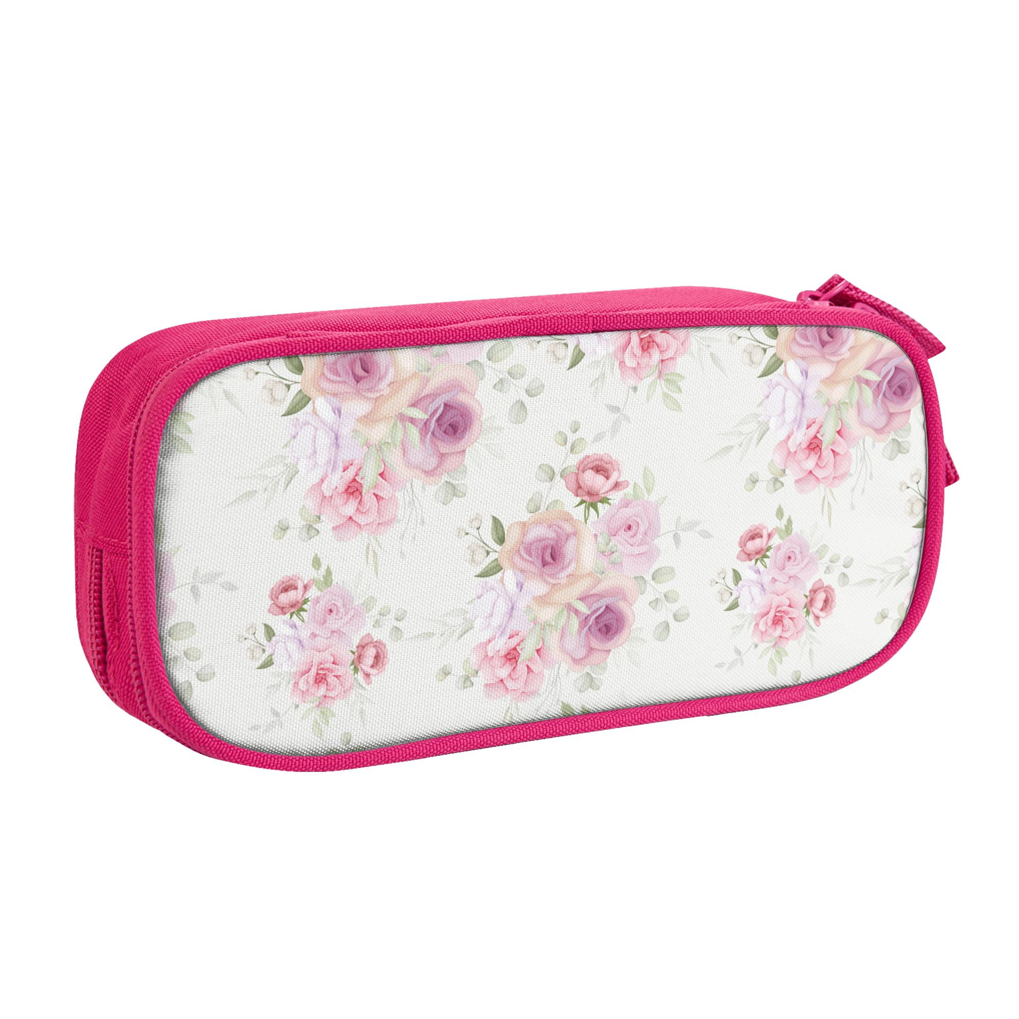TEQUAN Large Capacity Pencil Case, Pink Retro Roses Pattern Pencil ...
