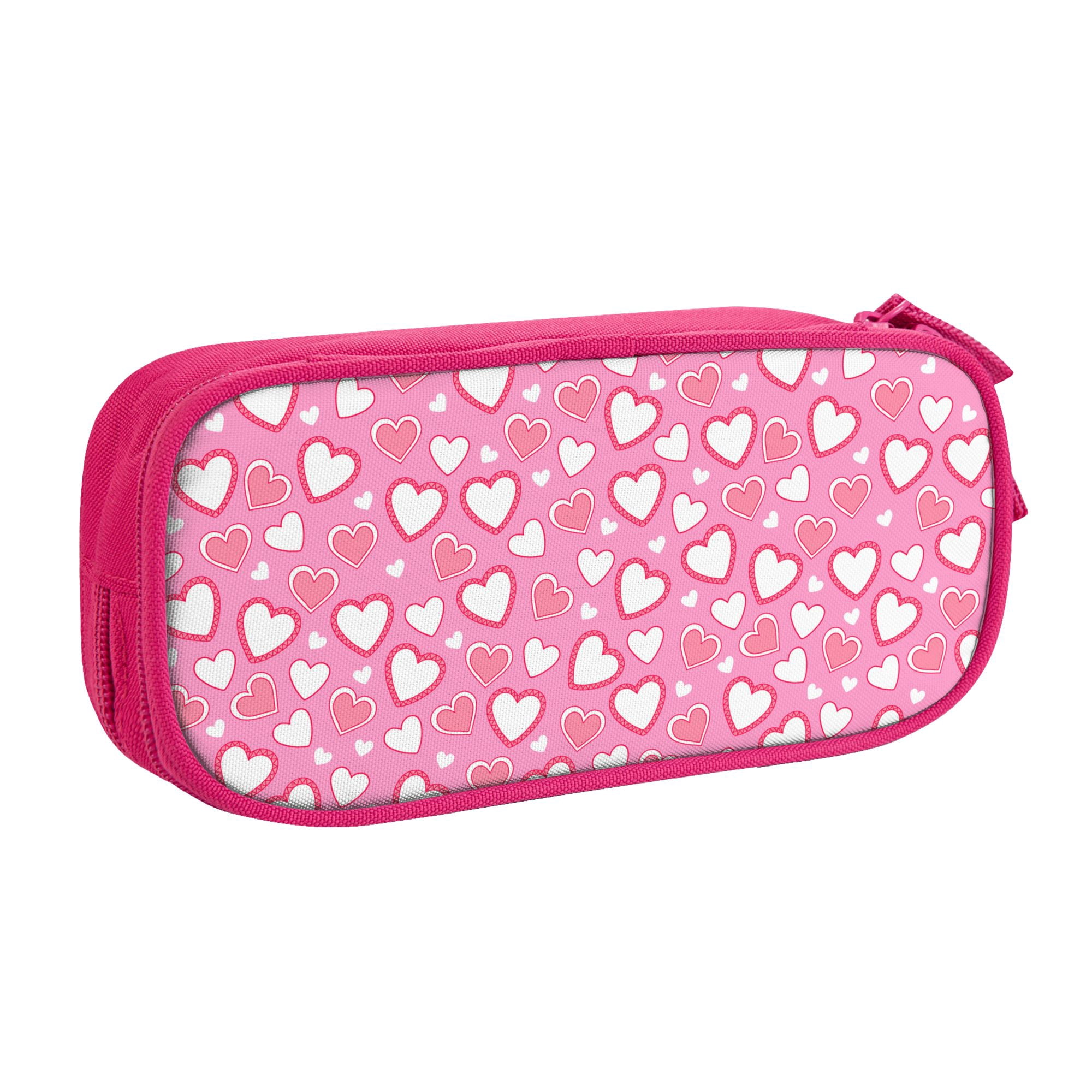 TEQUAN Large Capacity Pencil Case, Valentine's Day Pink Hearts Pattern ...