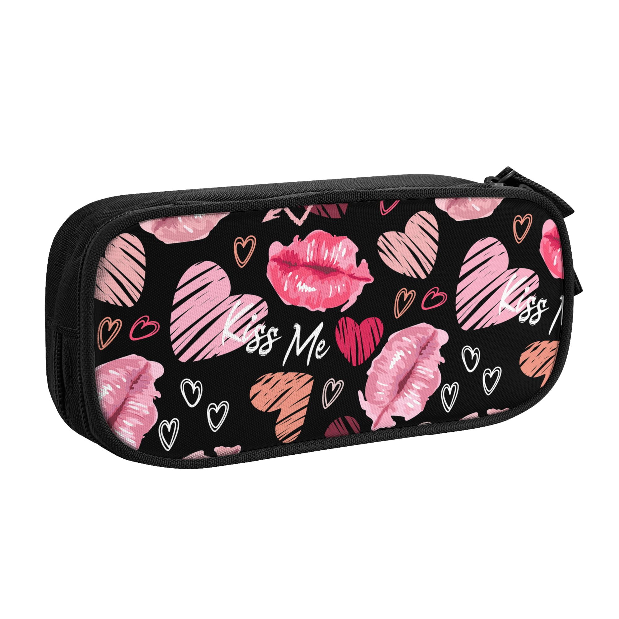 TEQUAN Large Capacity Pencil Case, Watercolor Lips Hearts Pattern ...