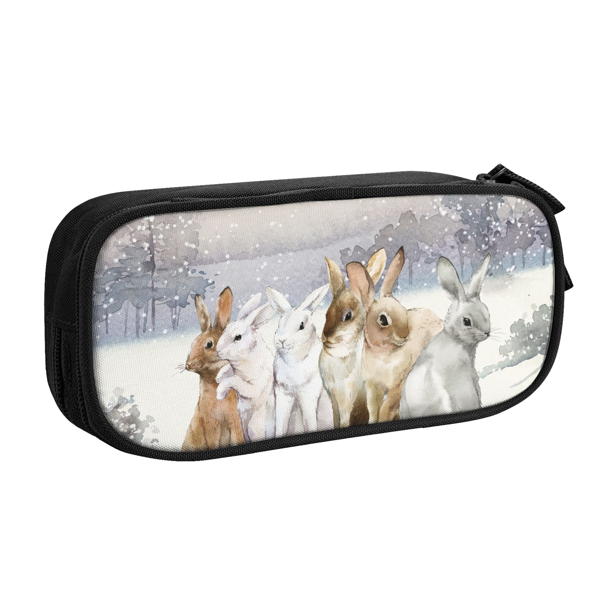 TEQUAN Large Capacity Pencil Case, Watercolor Winter Snow Rabbits ...