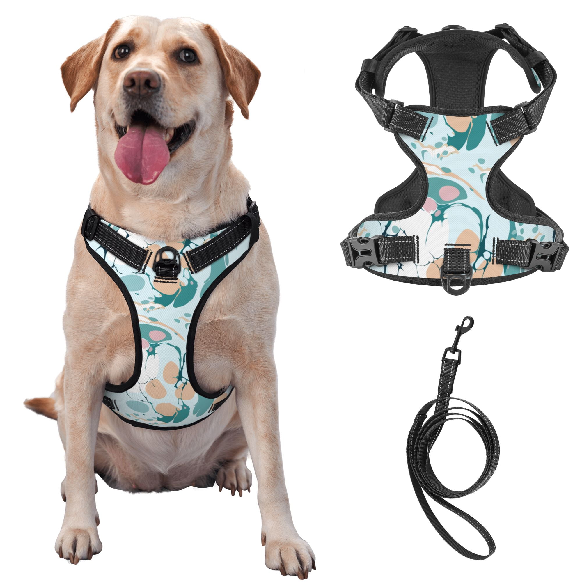 TEQUAN Large Dog Harness with Leash, Abstract Liquid Texture Blue ...