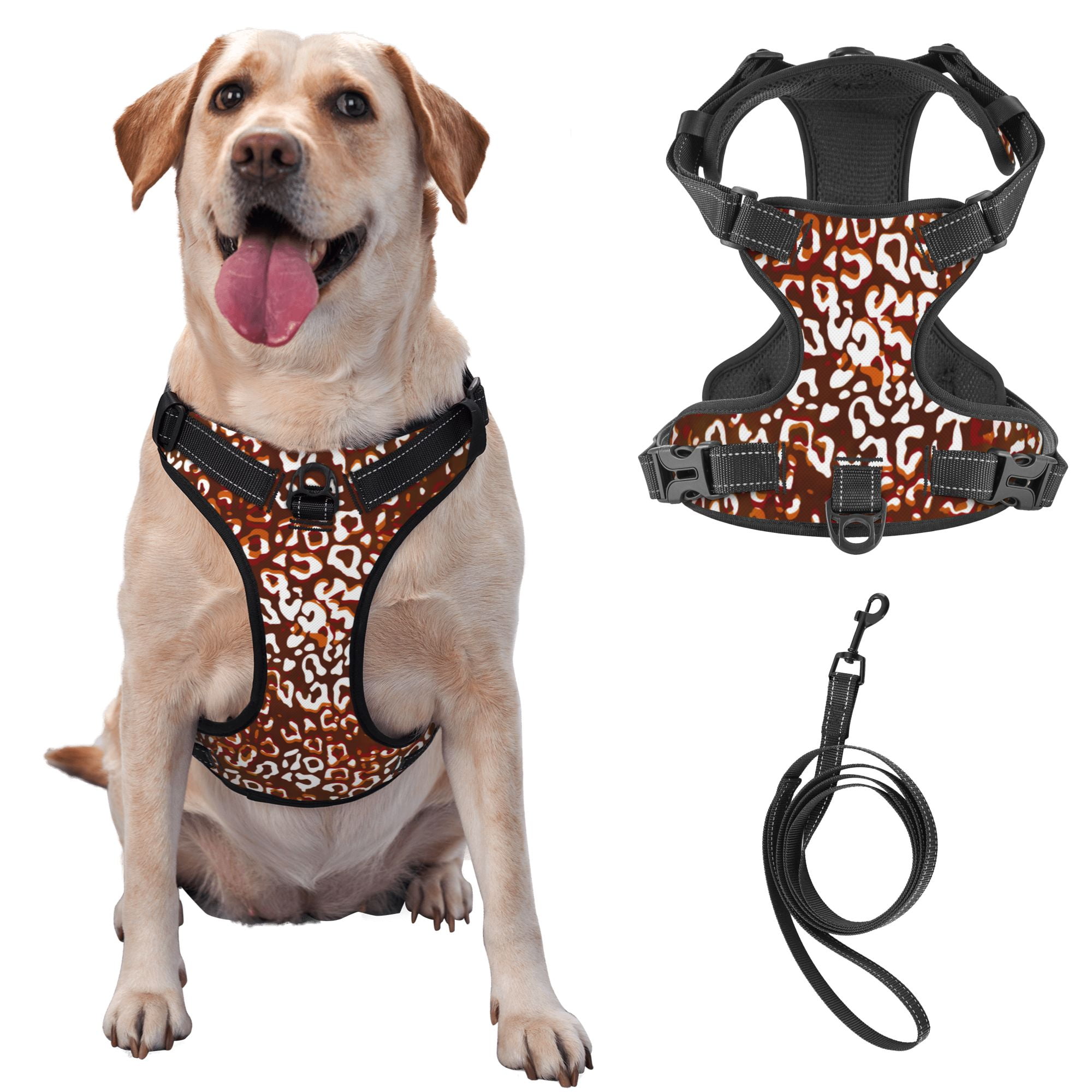 TEQUAN Large Dog Harness with Leash, Leopard Animal Texture Brown ...