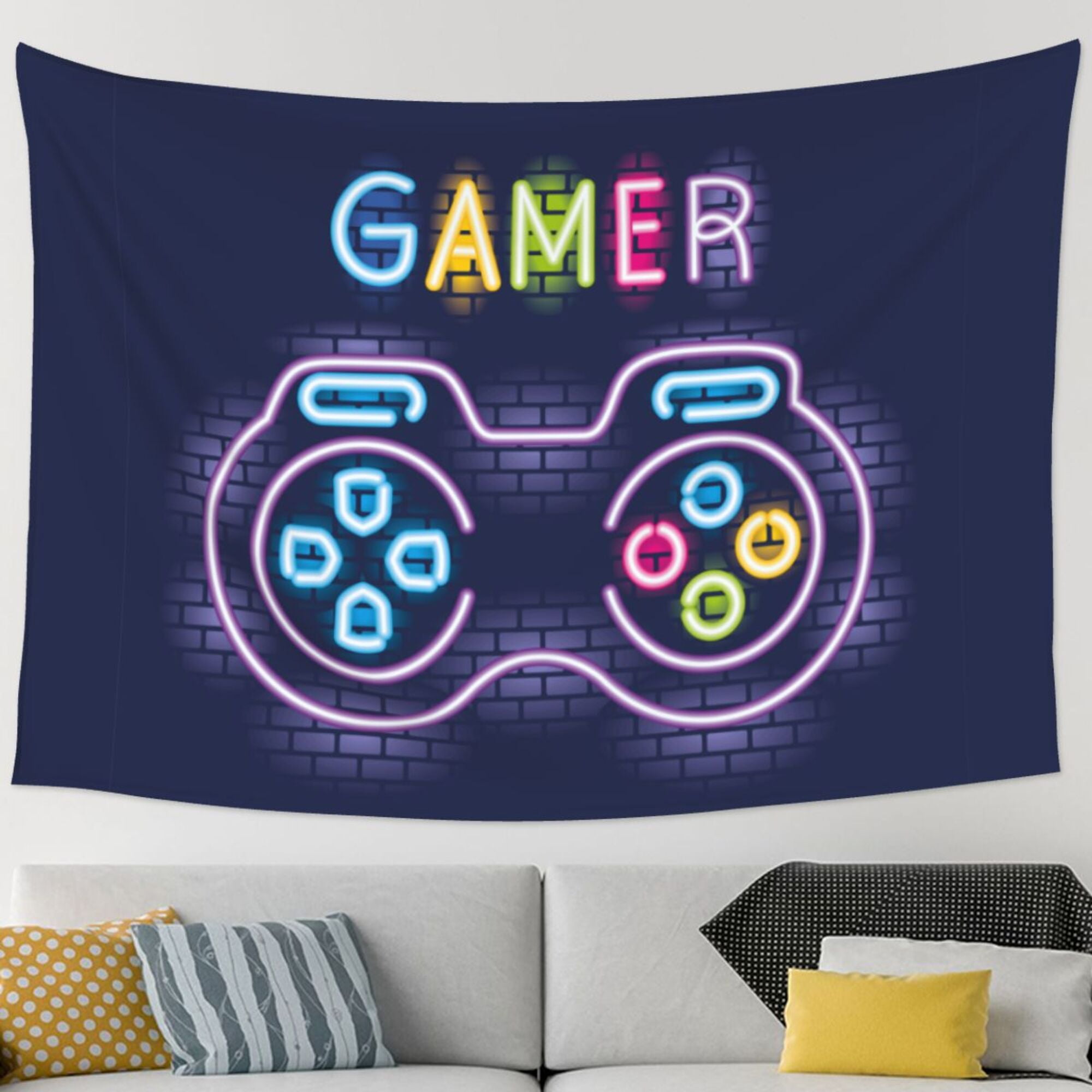TEQUAN Neon Gamepad Gamer Sign Pattern Large Tapestry, Aesthetic ...