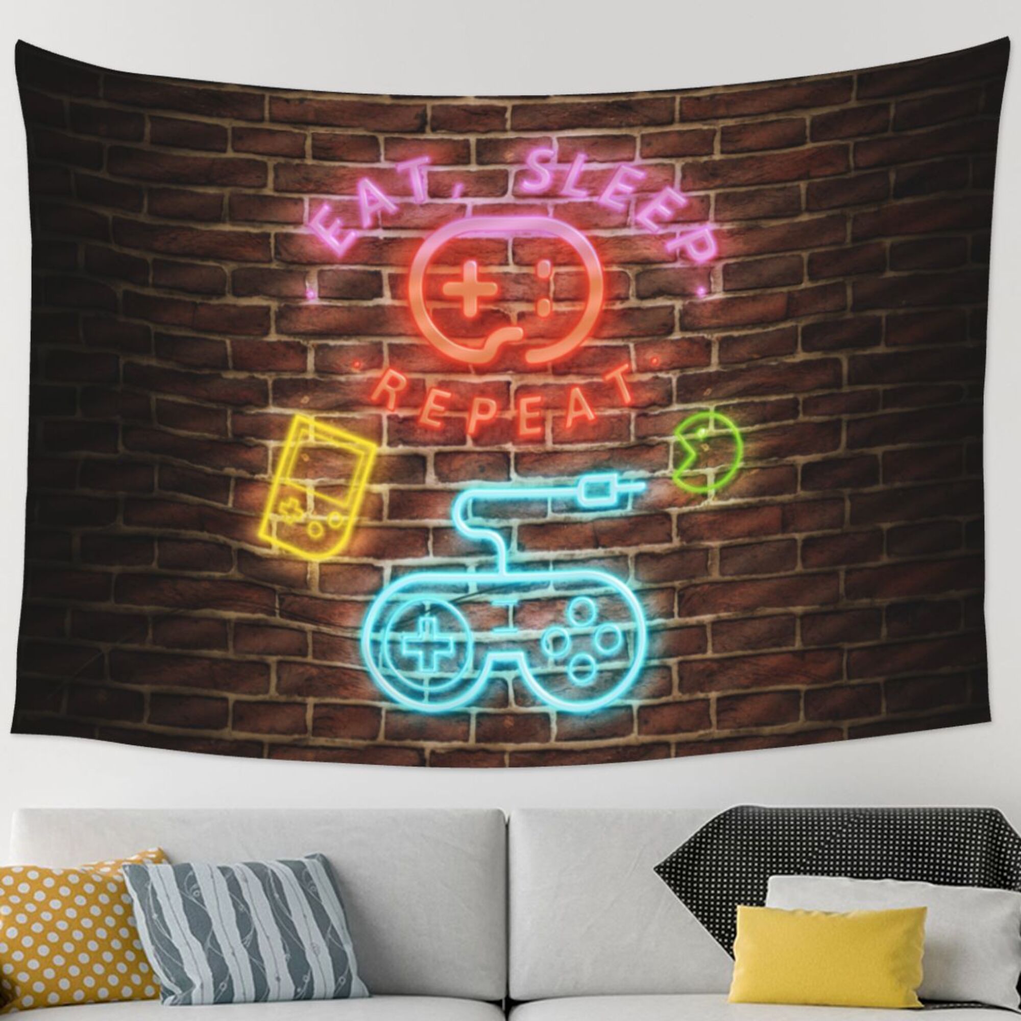 TEQUAN Neon Gamer Console Retro Pattern Large Tapestry, Aesthetic ...