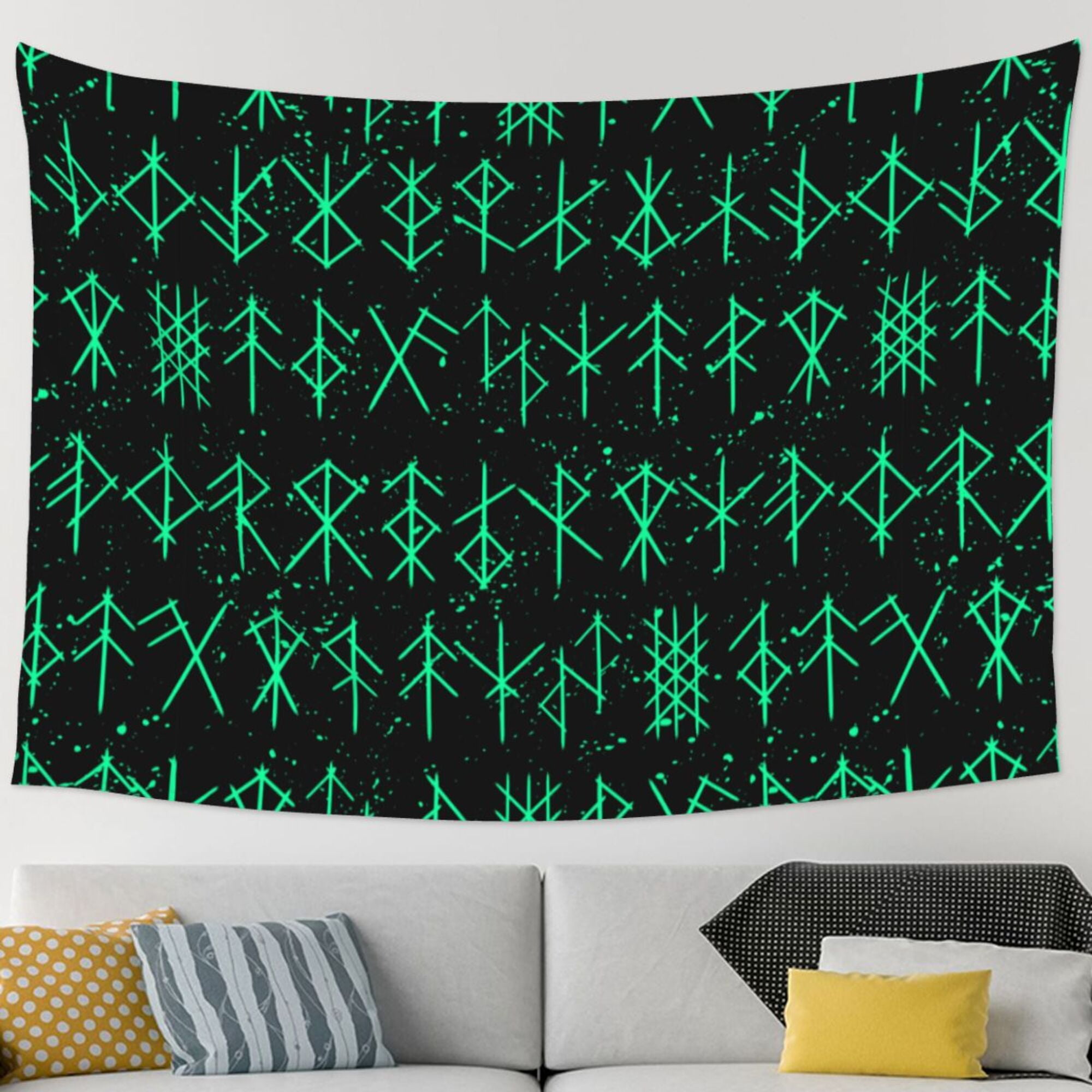 TEQUAN Nordic Viking Mystic Runes Green Pattern Large Tapestry ...