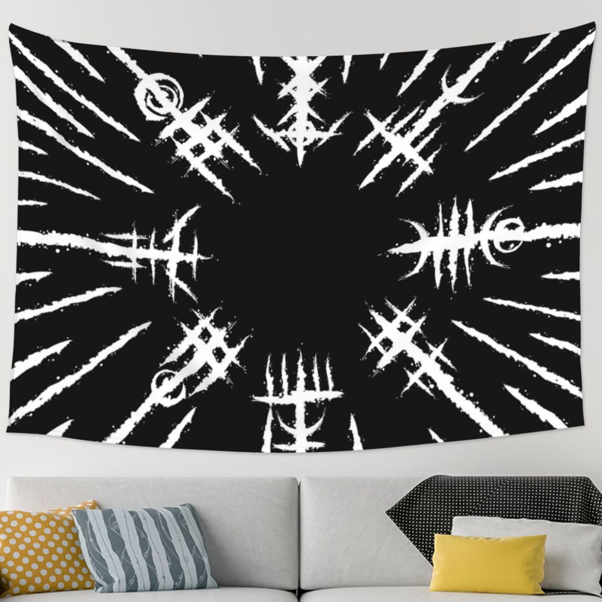 TEQUAN Norse Viking White Symbol Lines Pattern Large Tapestry ...