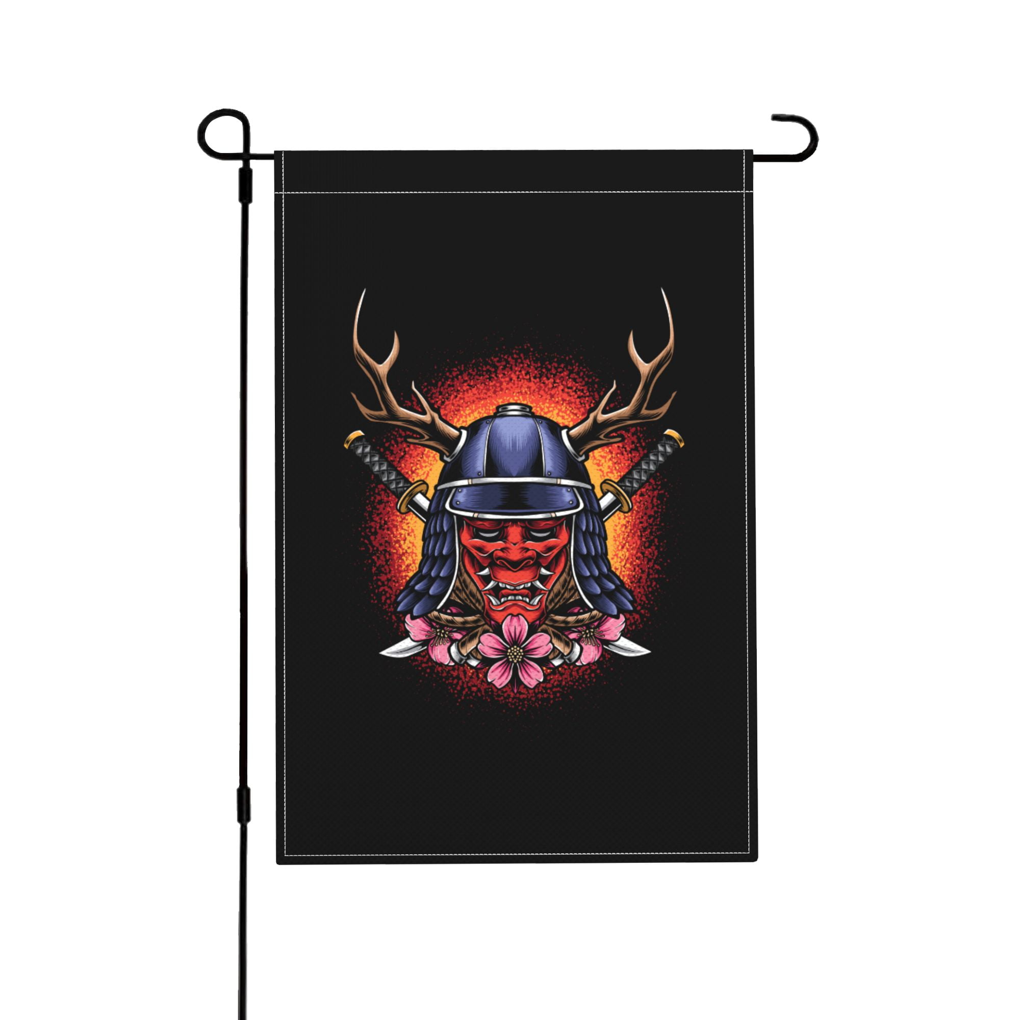TEQUAN Oni Mask Samurai Garden Flags, 18 x 12 inch Double Sided Linen ...