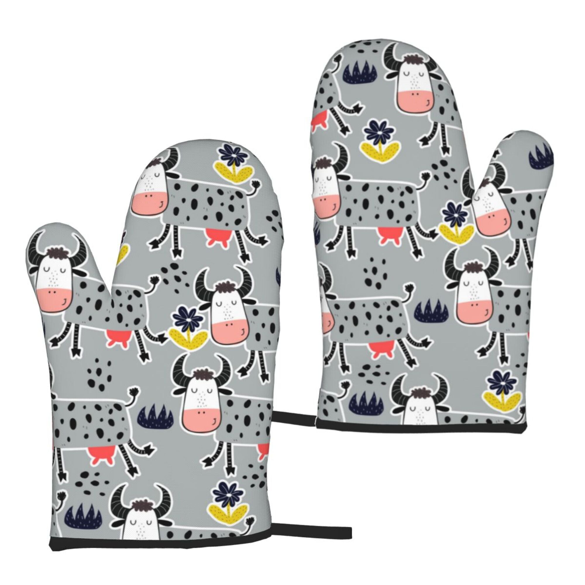 TEQUAN Oven Mitts, Cartoon Happy Dairy Cows Pattern Heat Resistant ...