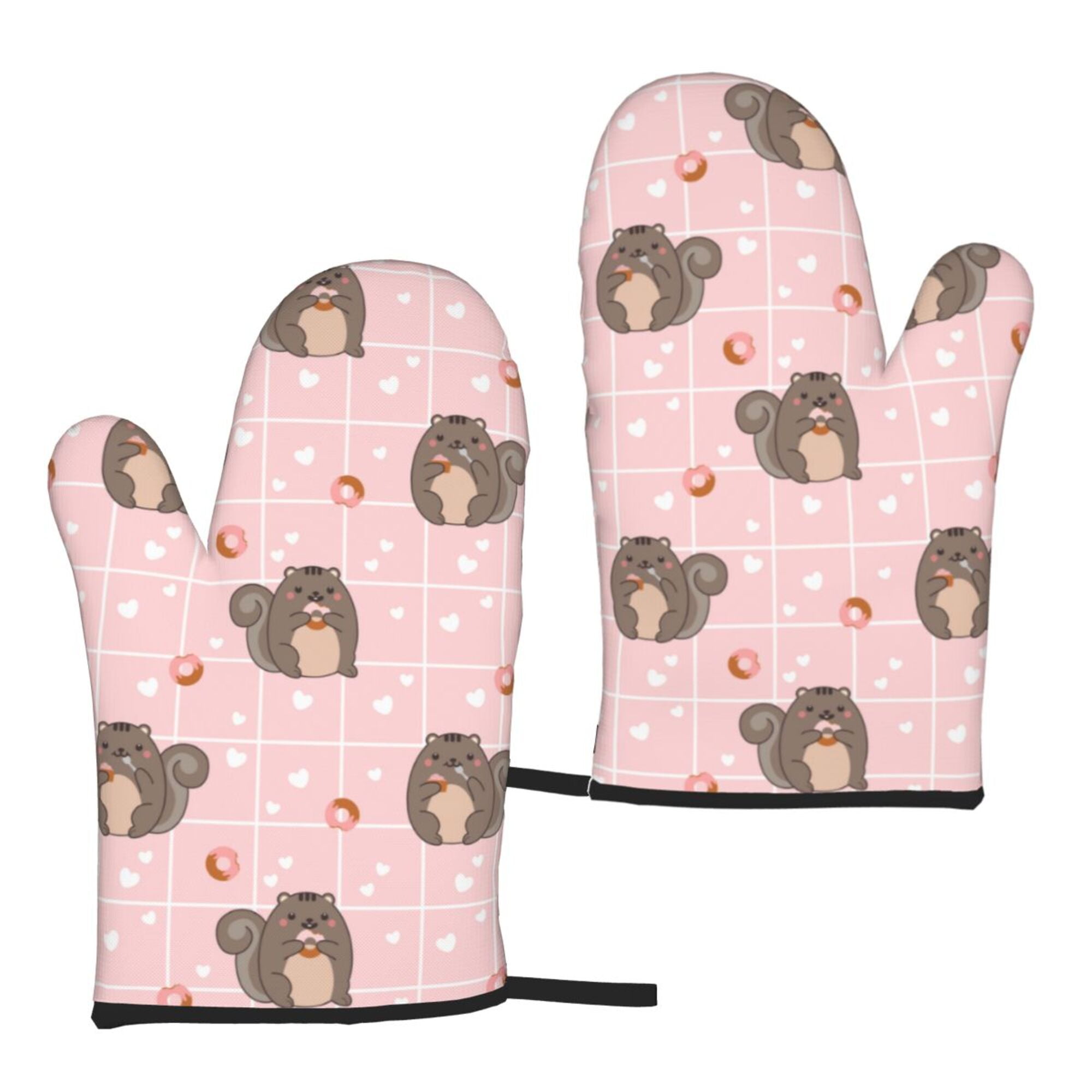 TEQUAN Oven Mitts, Cute Pink Squirrel Pattern Heat Resistant Microwave ...