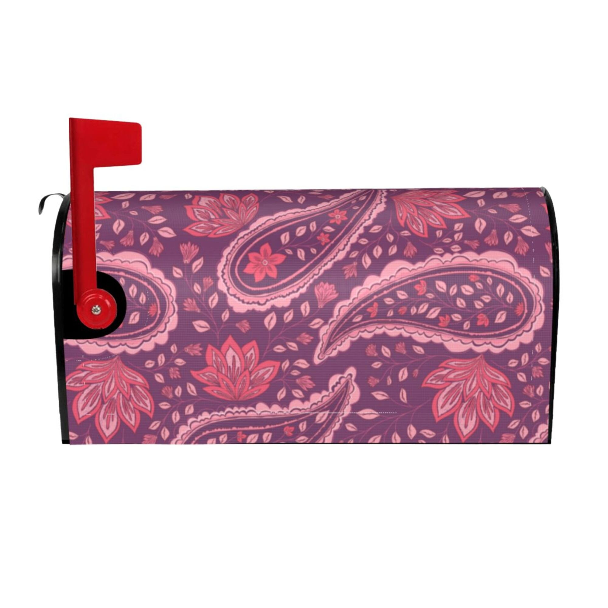 TEQUAN Pink Aesthetic Paisley Floral Magnetic Mailbox Cover, Mailbox ...