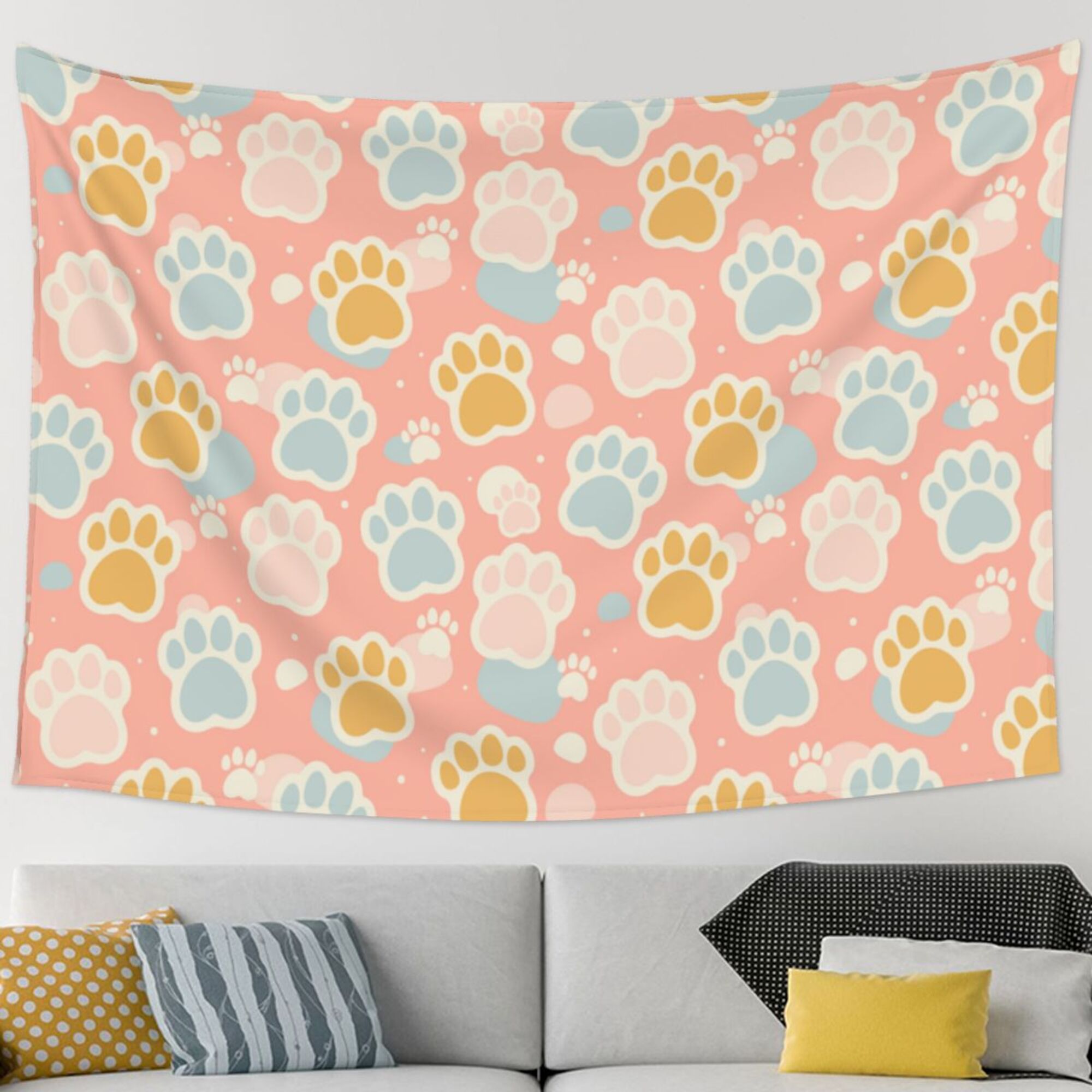 TEQUAN Pink Cute Pet Footprints Pattern Large Tapestry, Aesthetic ...