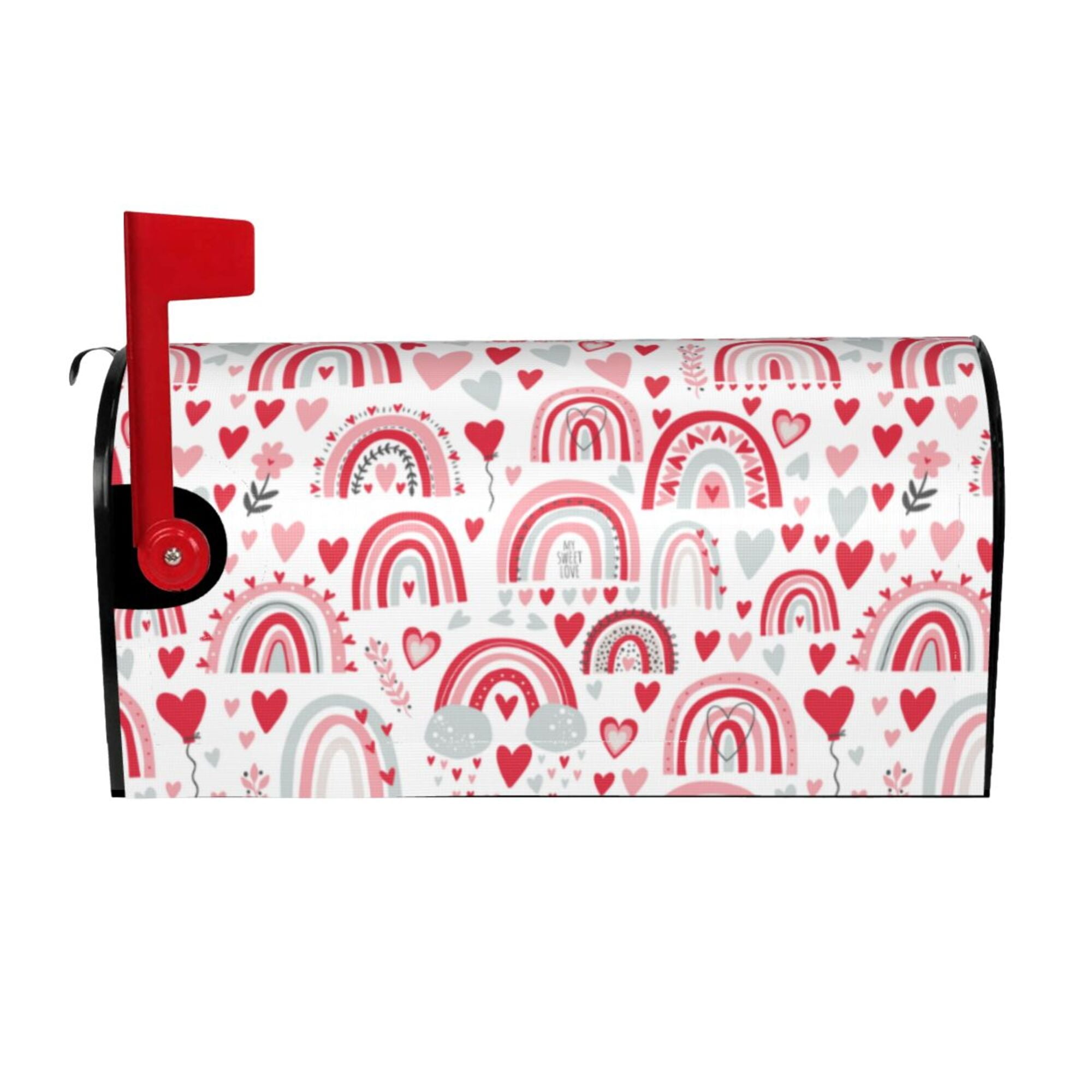 TEQUAN Pink Cute Rainbows Hearts Magnetic Mailbox Cover, Mailbox Wraps ...