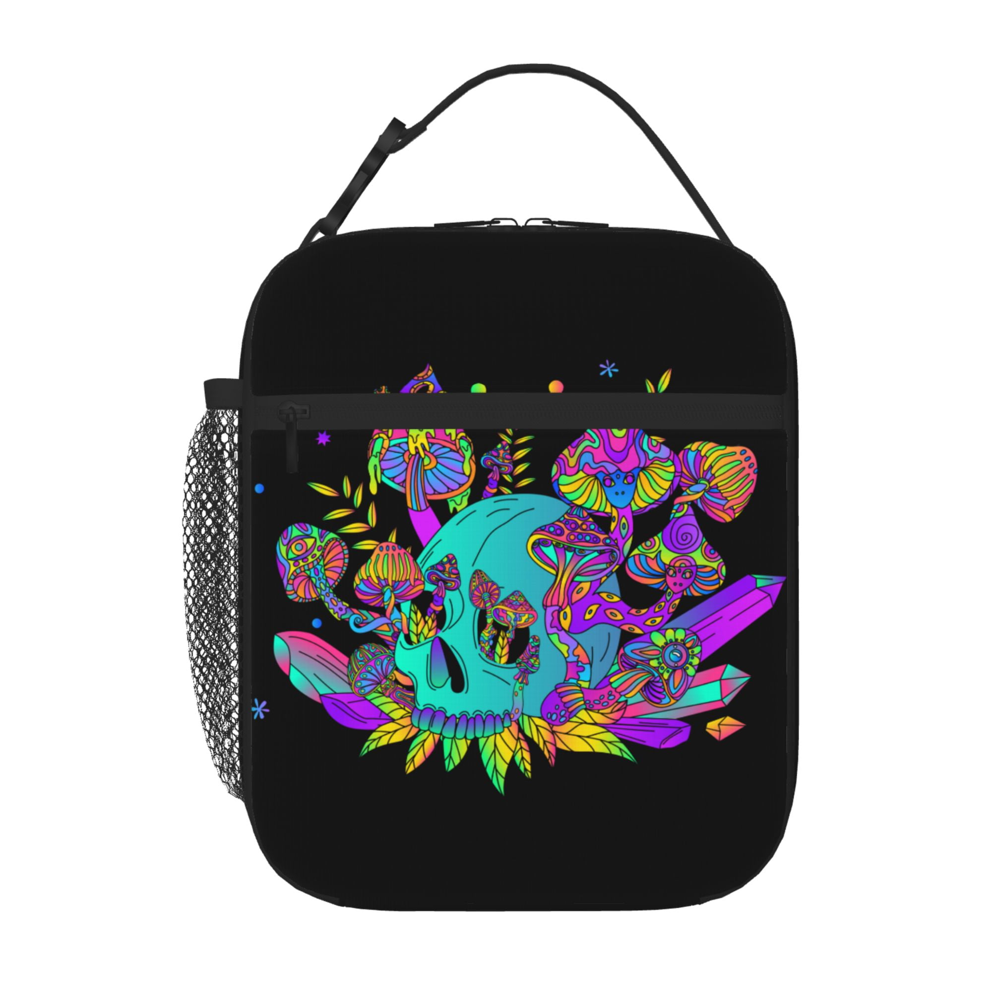TEQUAN Portable Lunch Bag, Blue Trippy Mushrooms Skull Pattern Reusable ...