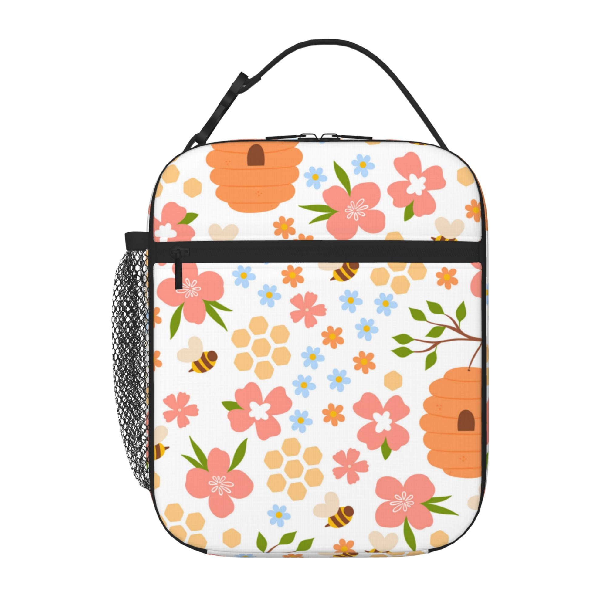 TEQUAN Portable Lunch Bag, Cartoon Bees beehives Flowers Pattern ...