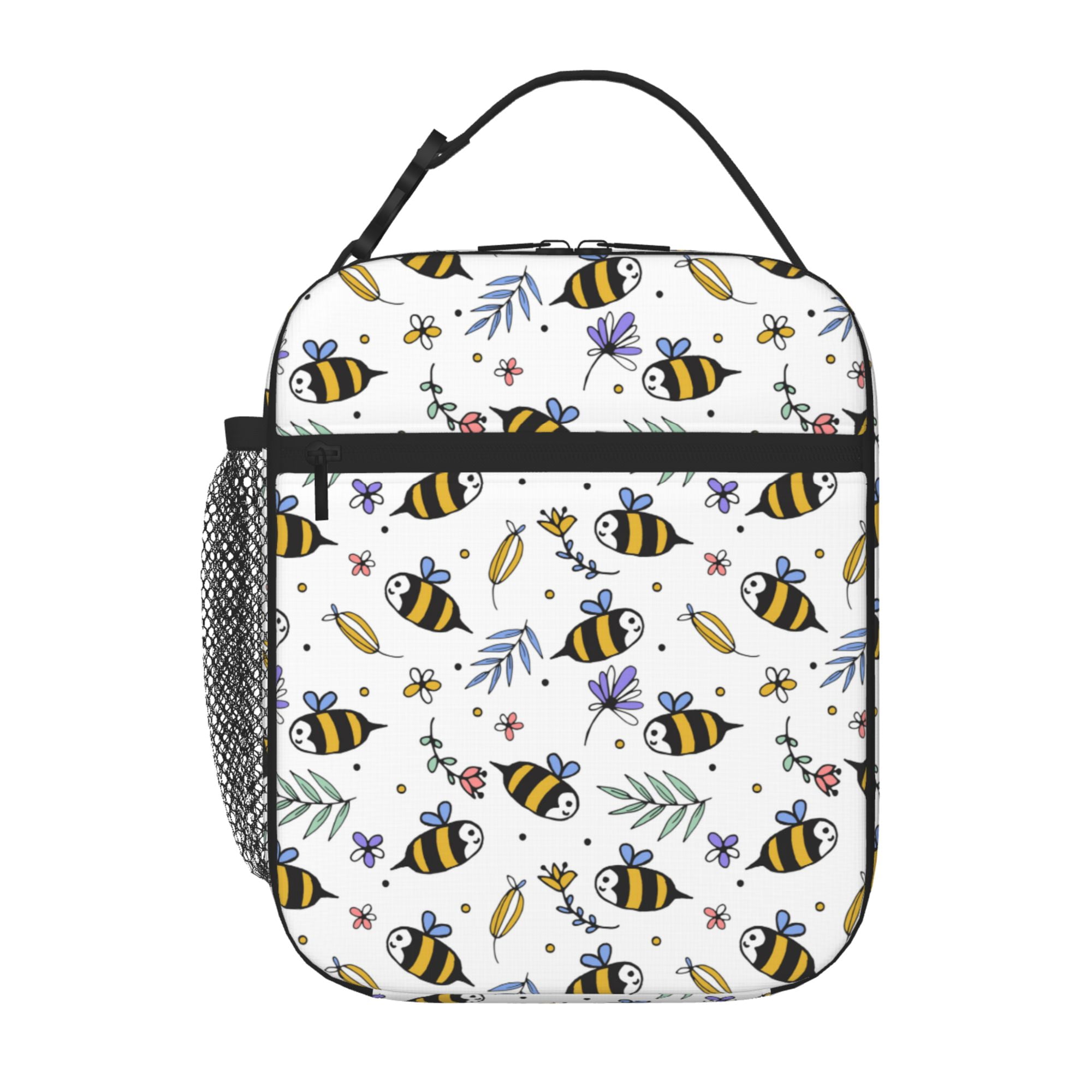 TEQUAN Portable Lunch Bag, Cartoon Cute Bees Flowers Pattern Reusable ...