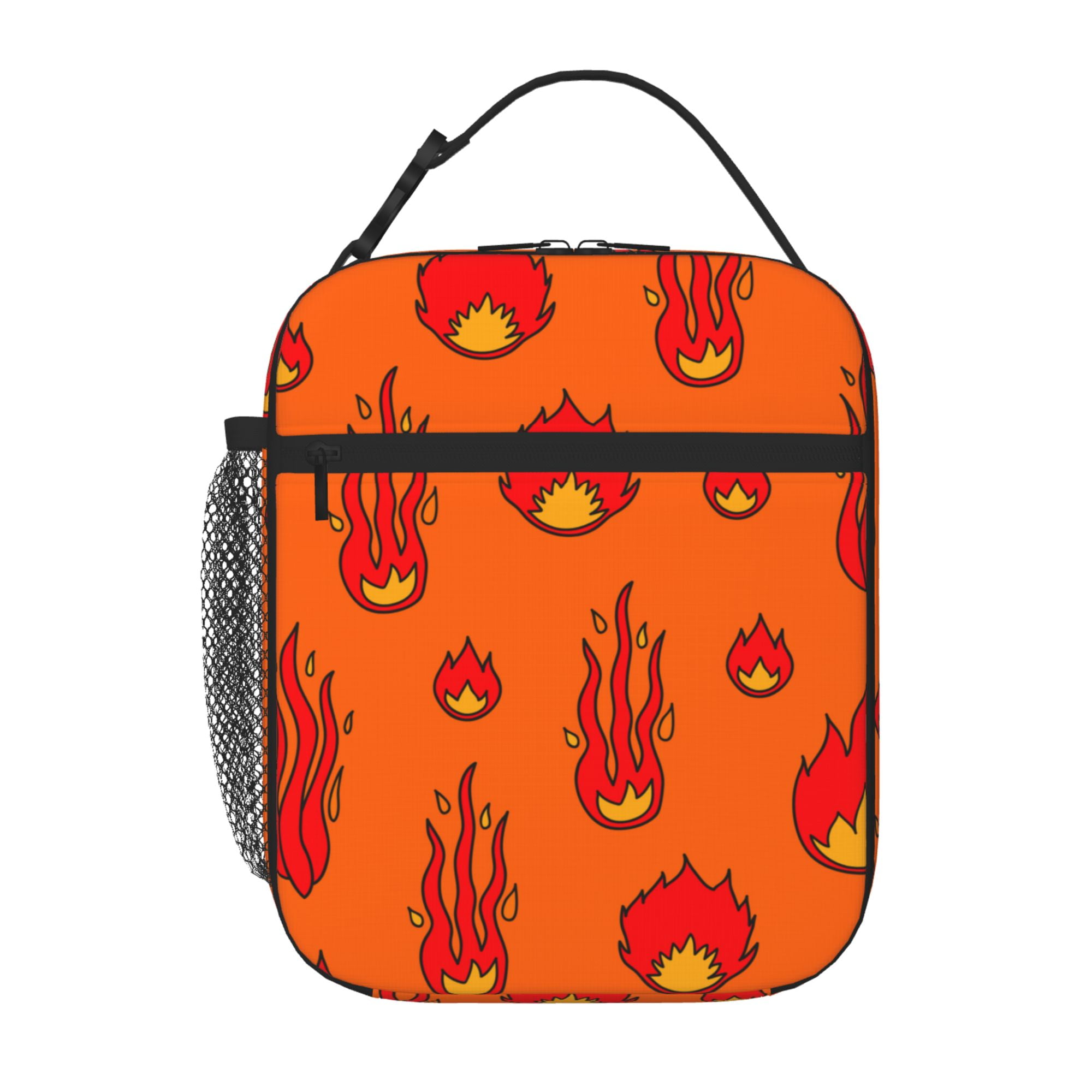 TEQUAN Portable Lunch Bag, Cartoon Fire Flames Red Pattern Reusable ...