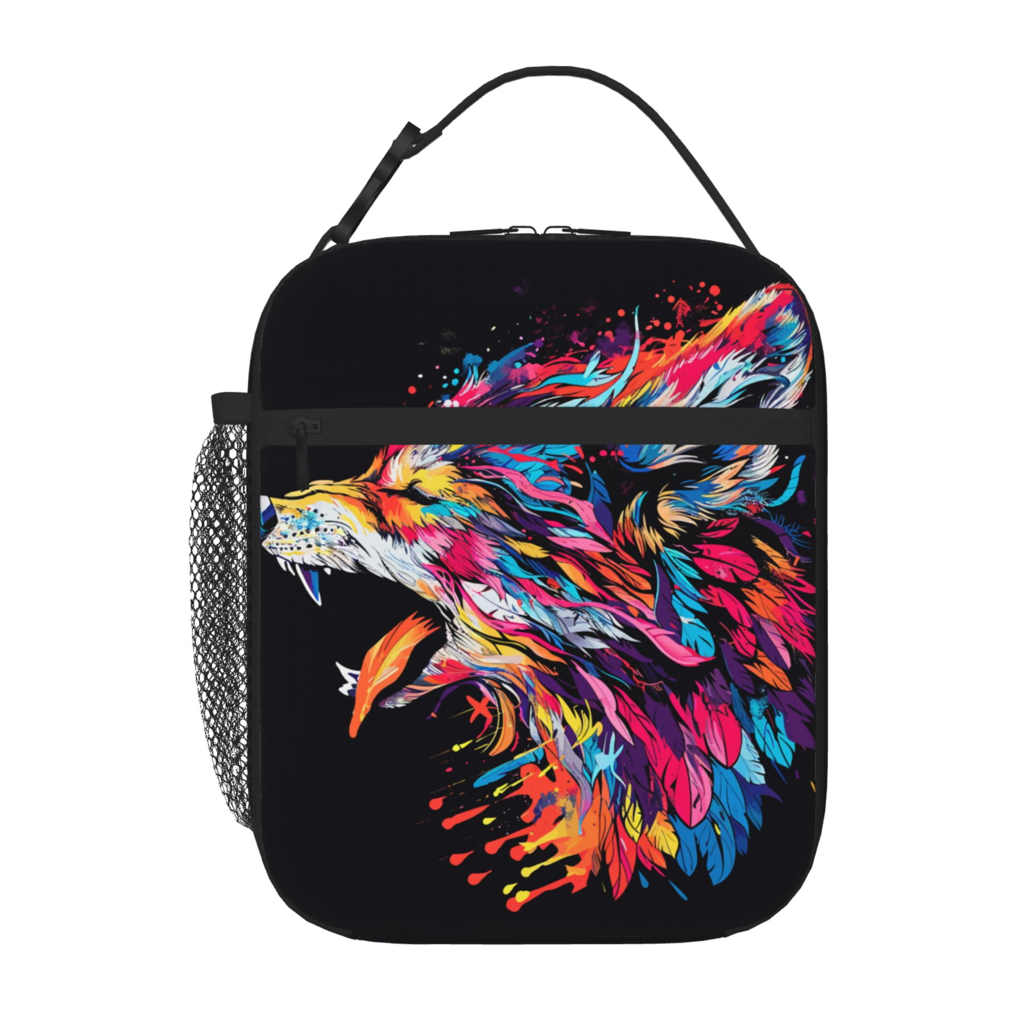 TEQUAN Portable Lunch Bag, Colorful Roaring Wolf Pattern Reusable ...