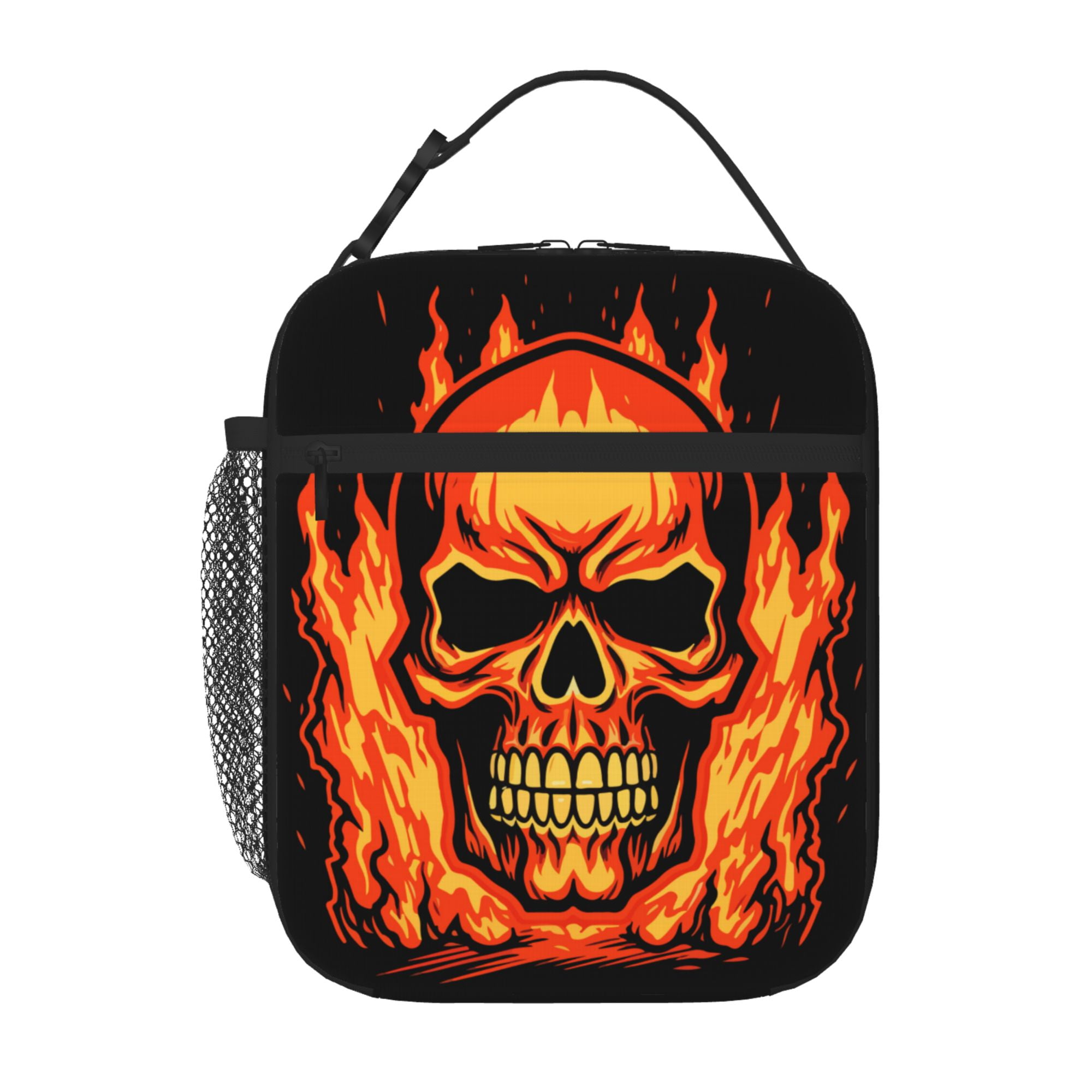 TEQUAN Portable Lunch Bag, Devil Skull Fire Flames Pattern Reusable ...