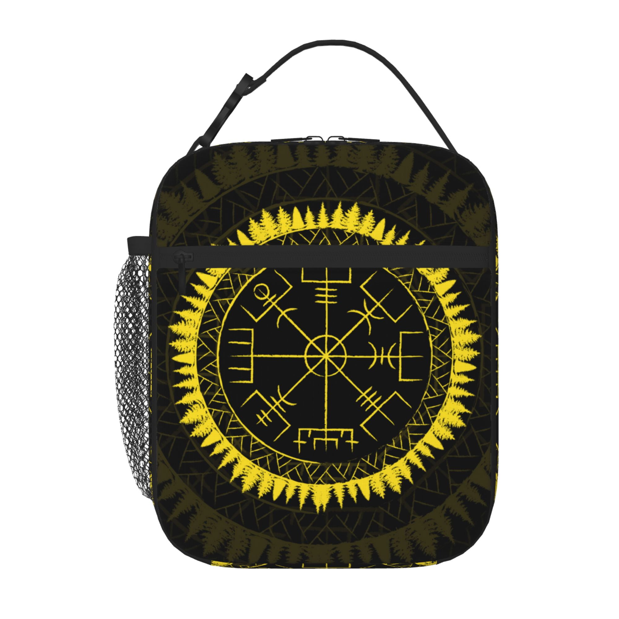 TEQUAN Portable Lunch Bag, Gothic Mystical Viking Symbol Yellow Pattern ...