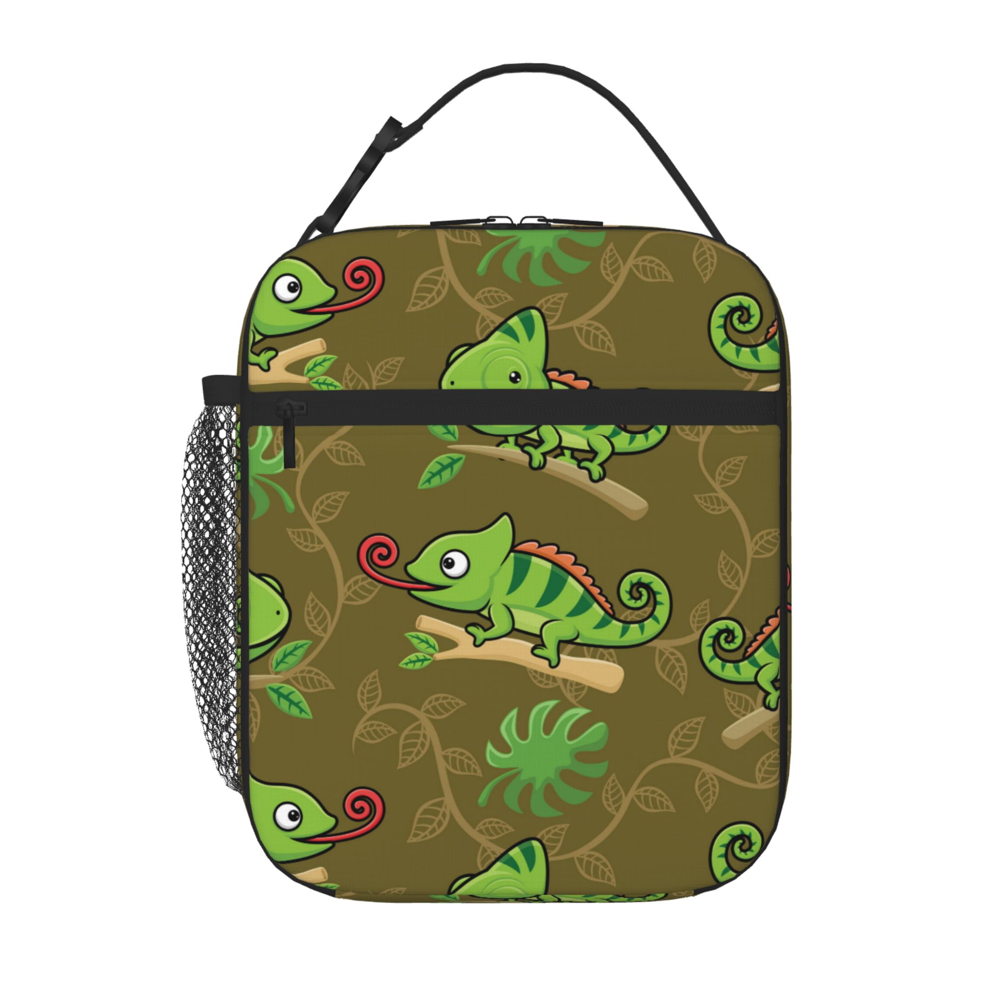 TEQUAN Portable Lunch Bag, Green Cartoon Cute Chameleons Pattern ...