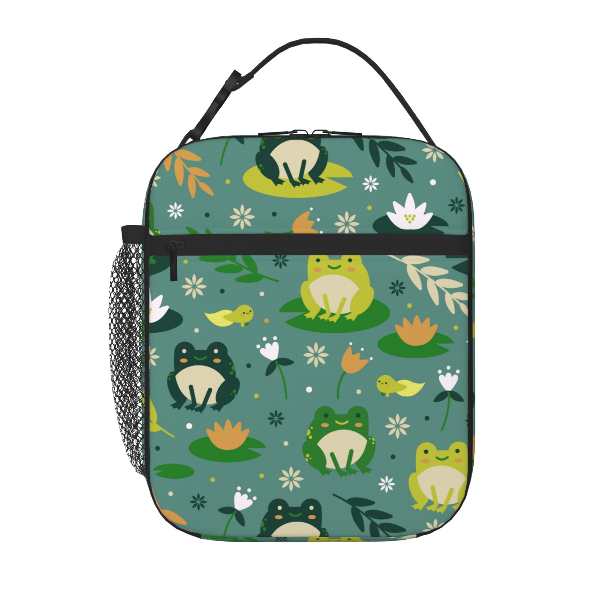 TEQUAN Portable Lunch Bag, Happy Frogs Flowers Green Pattern Reusable ...