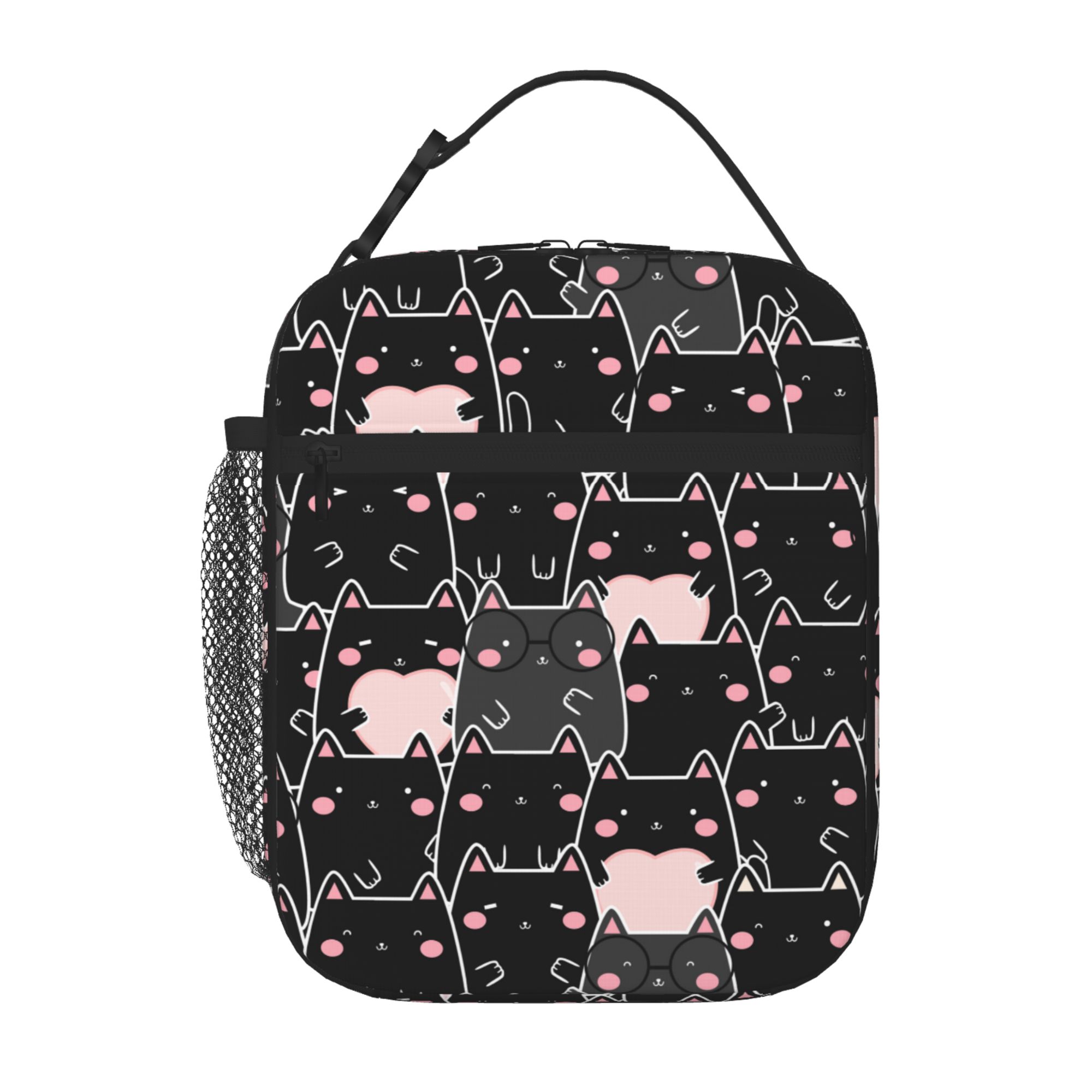 TEQUAN Portable Lunch Bag, Kawai Cute Black Cats Pattern Reusable ...